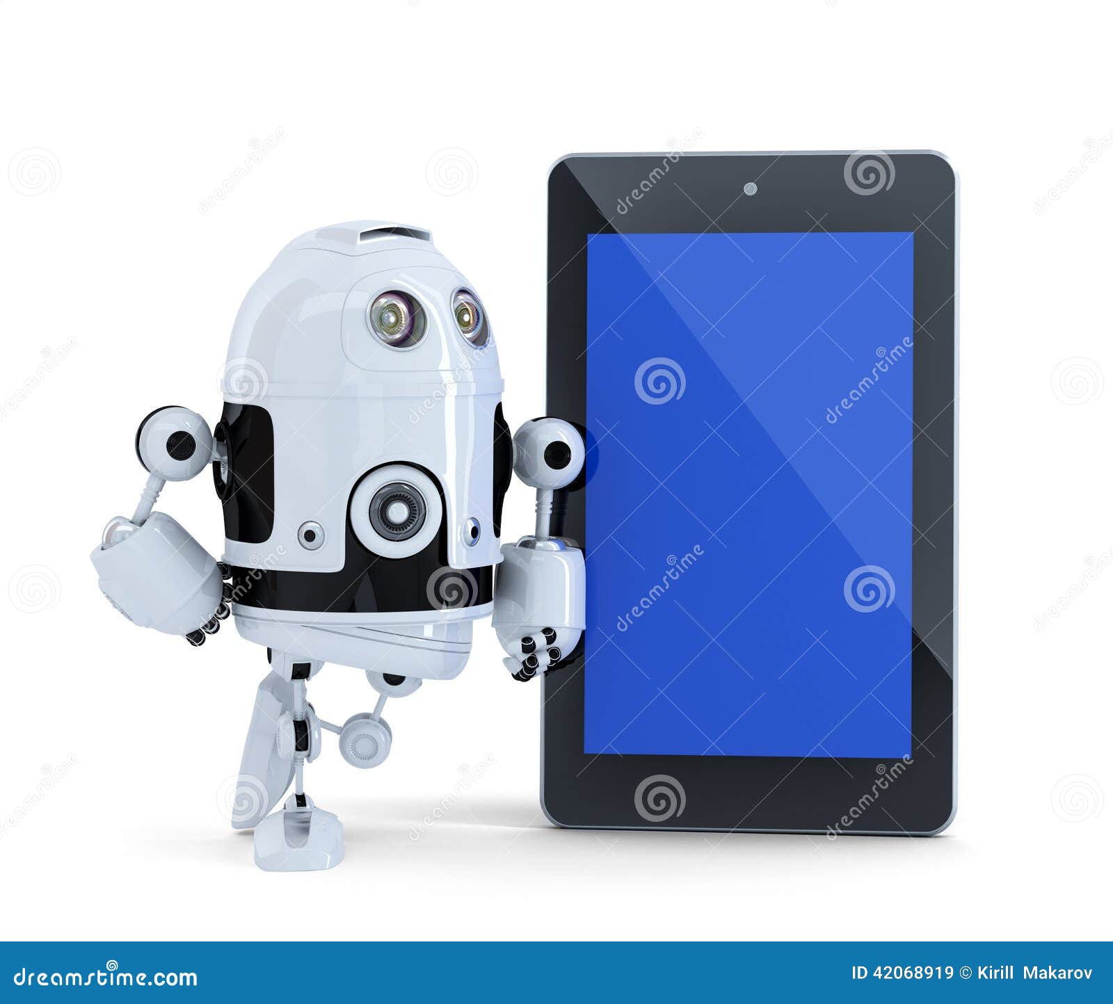 Robot with Tablet Pc. . Contains Clipping Path of Tablet Screen and ...