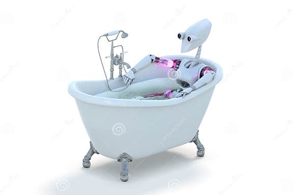 Robot Taking a Bath stock illustration. Illustration of model - 93431643