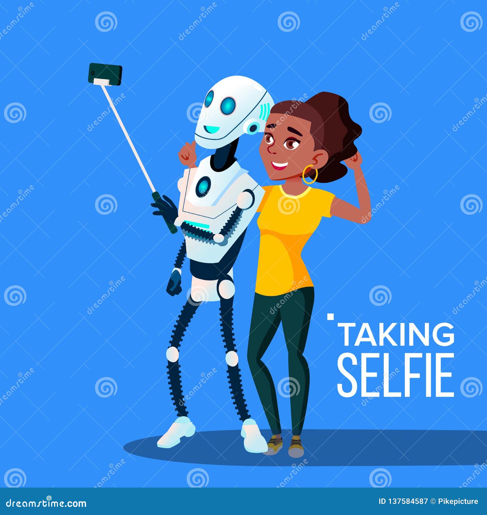 Robot Taking a Selfie with Smartphone Vector. Isolated Illustration ...