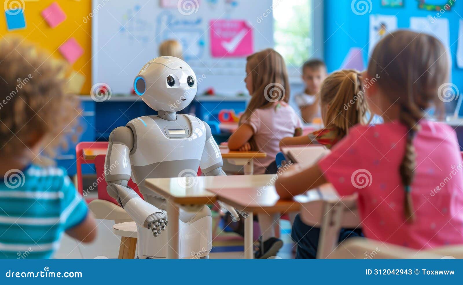 Robot Teacher in Classroom with Elementary Students Stock Illustration ...