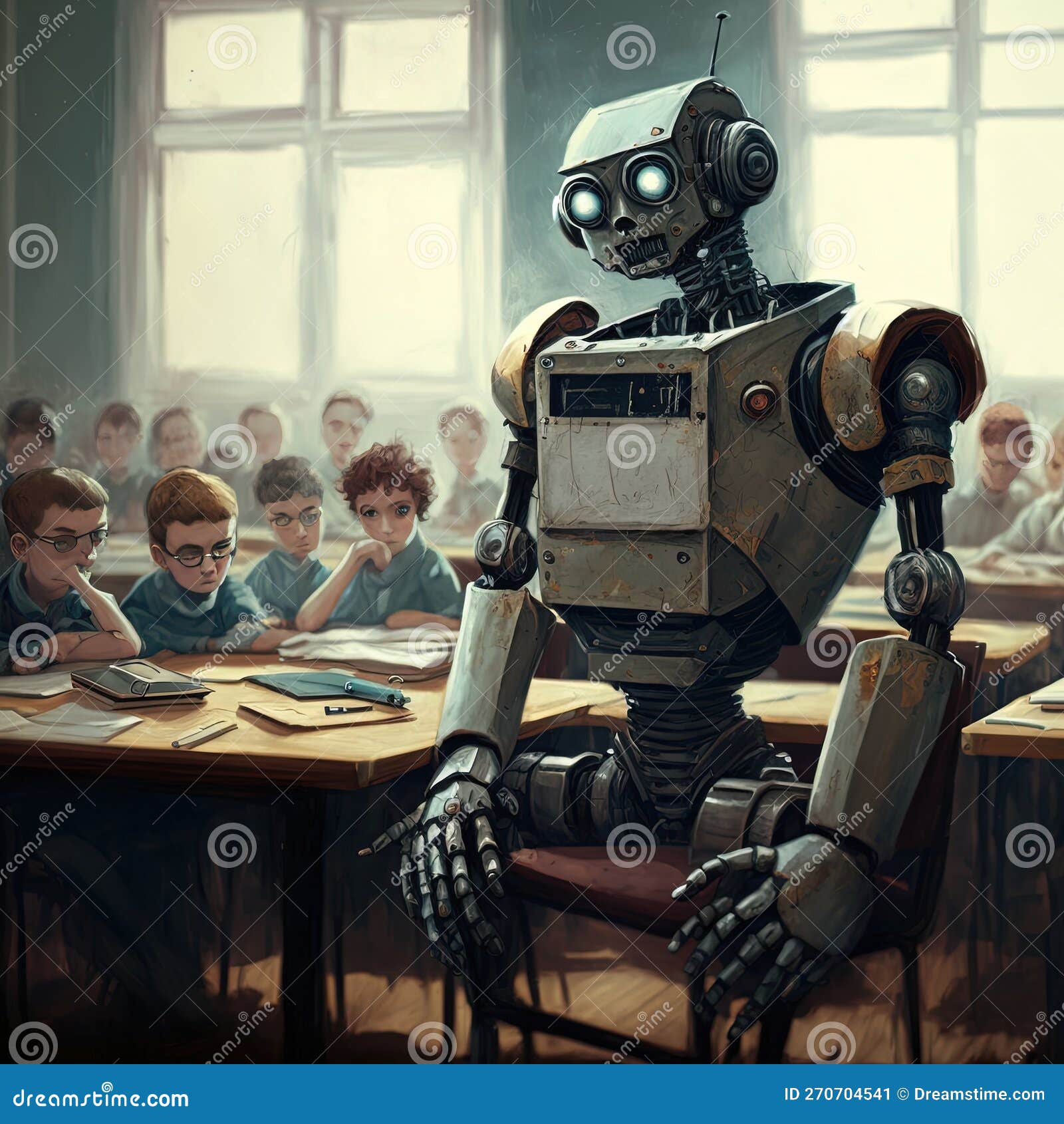 Robot Teacher in a Classroom with Kids, Teaching. Generative AI Stock ...