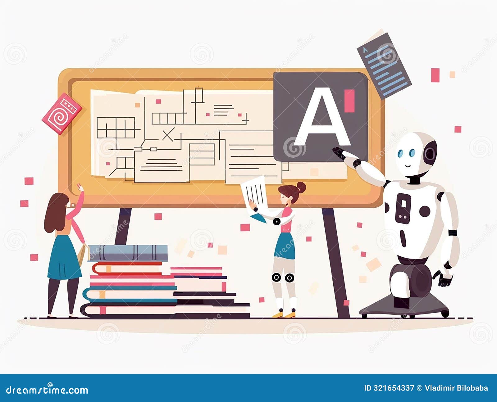 Robot Teacher Showing Students an a+ Grade Stock Illustration ...