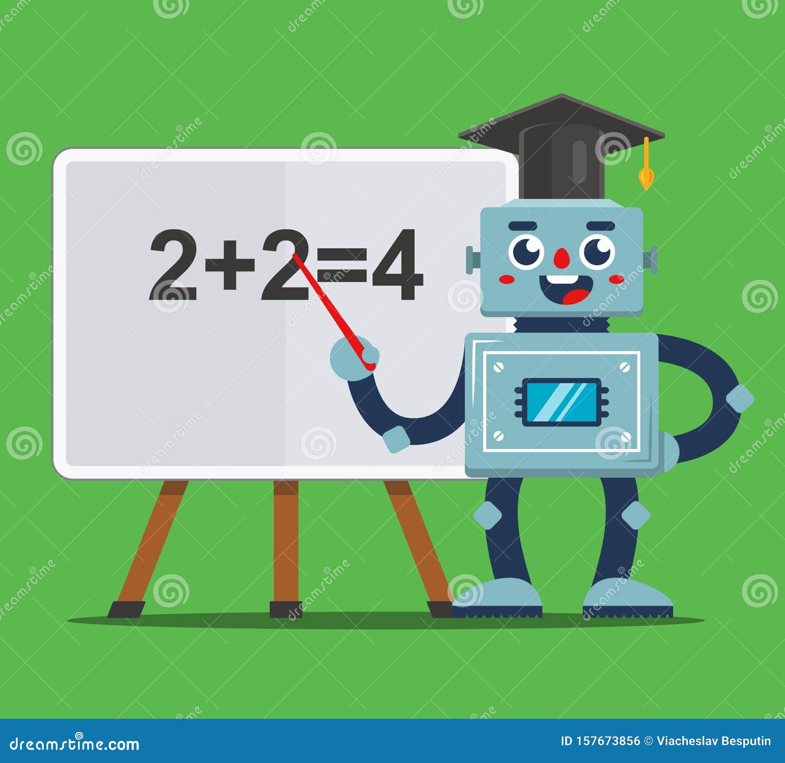 Robot Teacher On Blue Background Concept Modern Artificial Intelligence ...