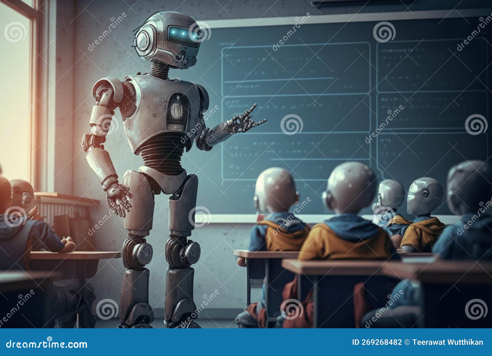 Robot teaching children stock illustration. Illustration of progress ...