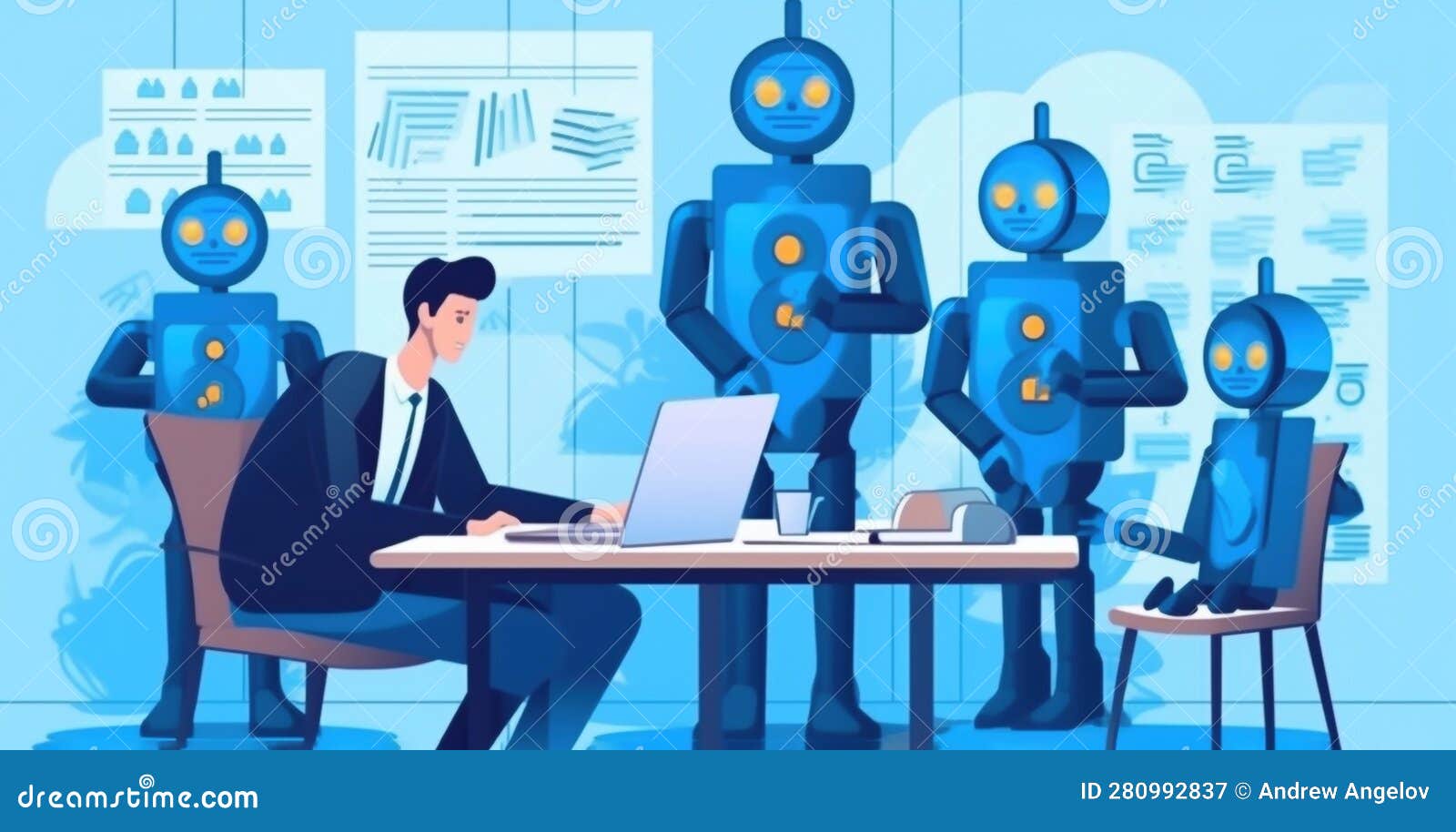 Robot Team Working in the Office, Future Technology Concept Generative ...