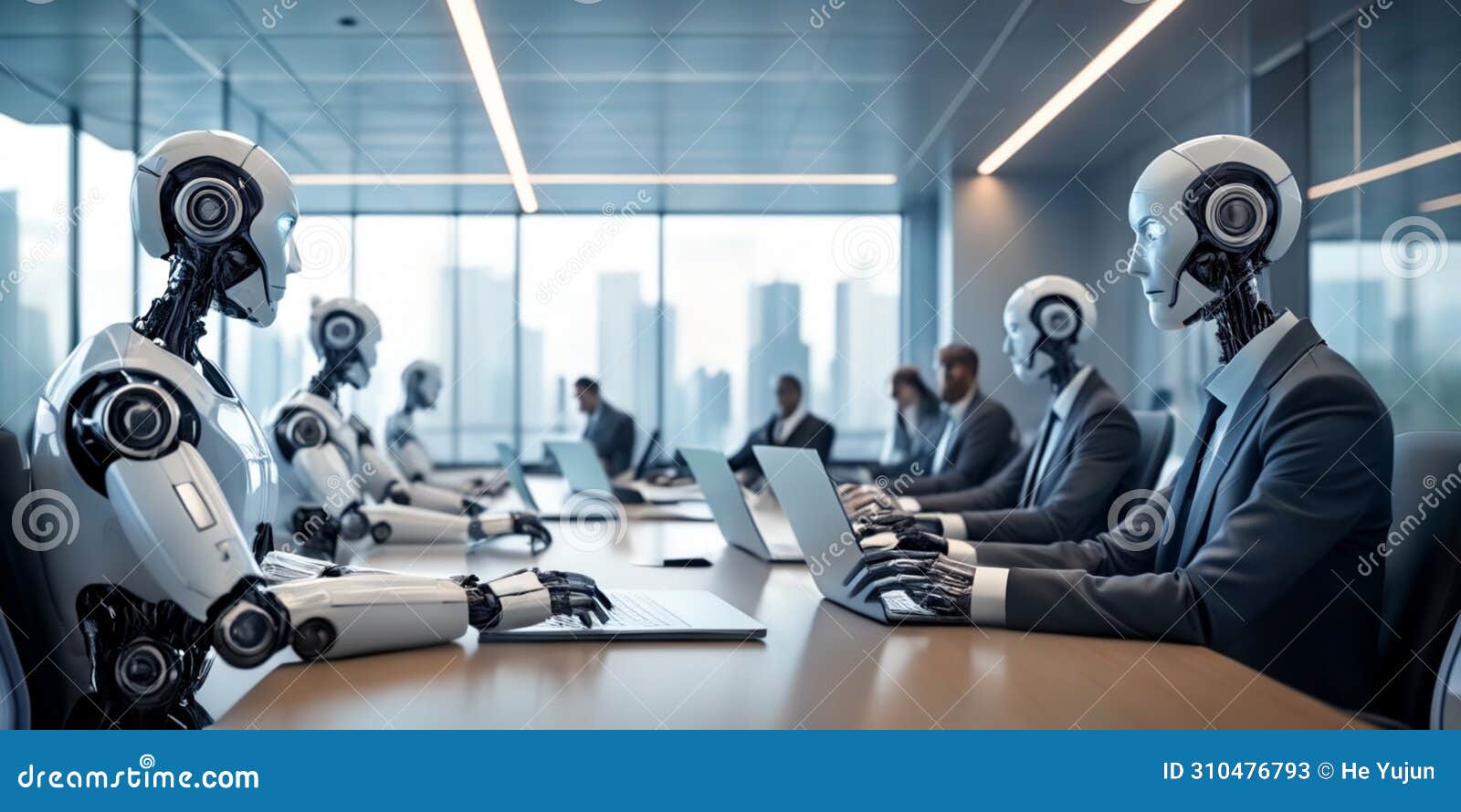 Robot Team Working in the Office instead Human, Future Technology ...