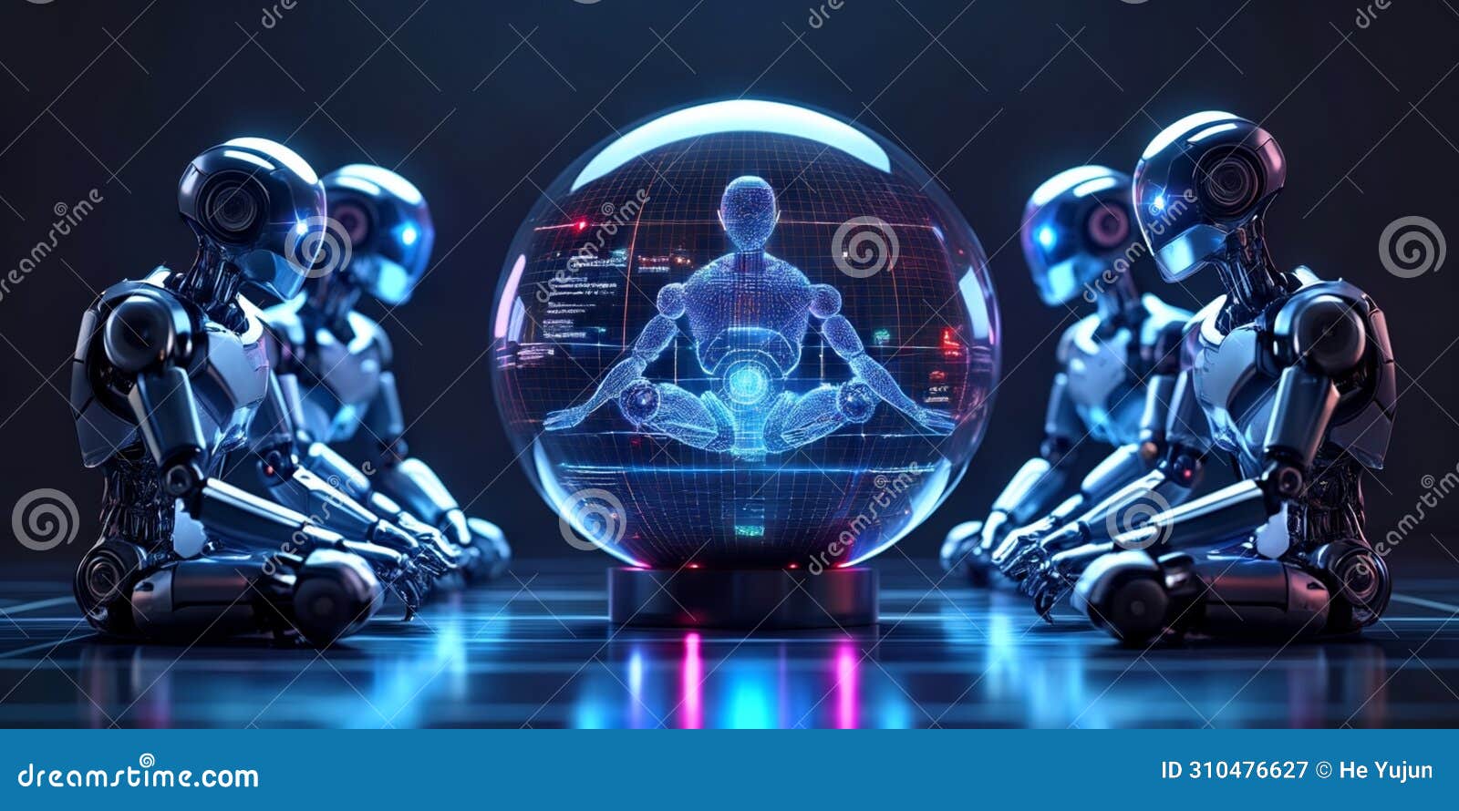 Robot Team Working in the Office instead Human, Future Technology ...