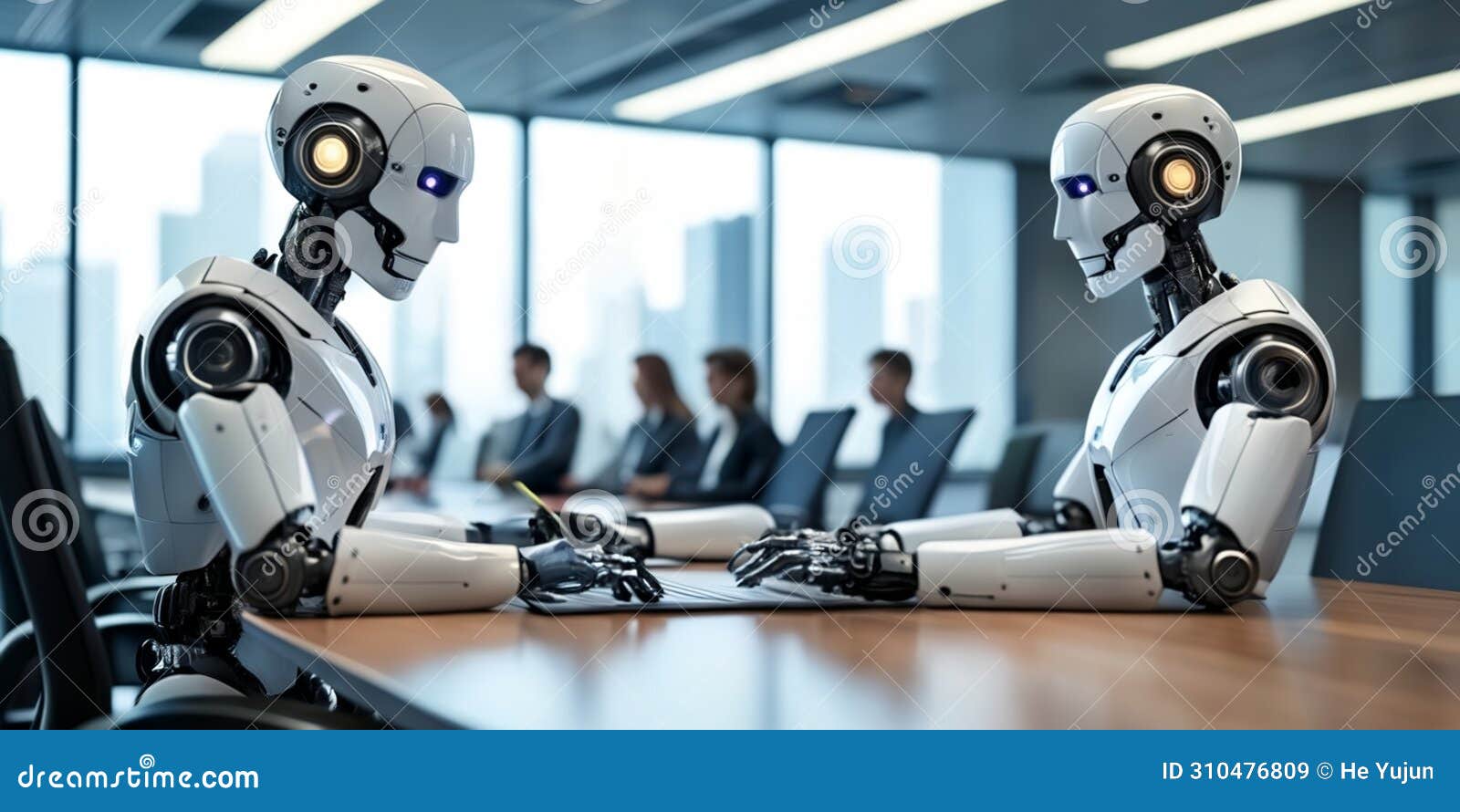 Robot Team Working in the Office instead Human, Future Technology ...