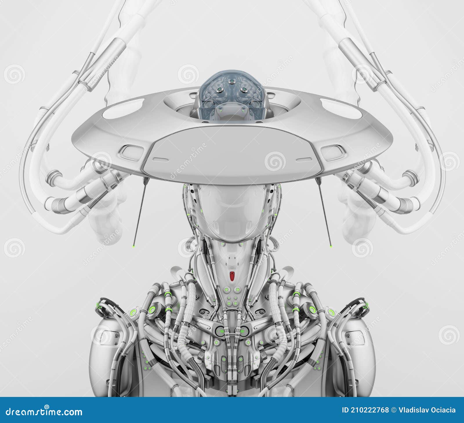 Smart Silver Robot with Huge Ai Hat, 3d Rendering Stock Illustration ...