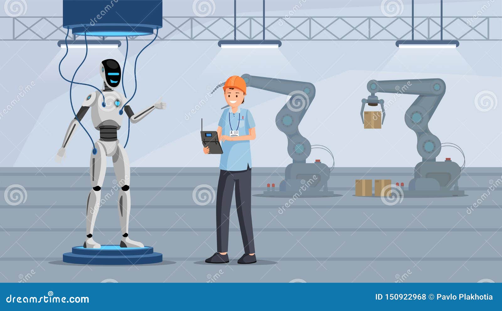 Robot Testing Process Flat Vector Illustration. Cheerful Tester in Hard ...