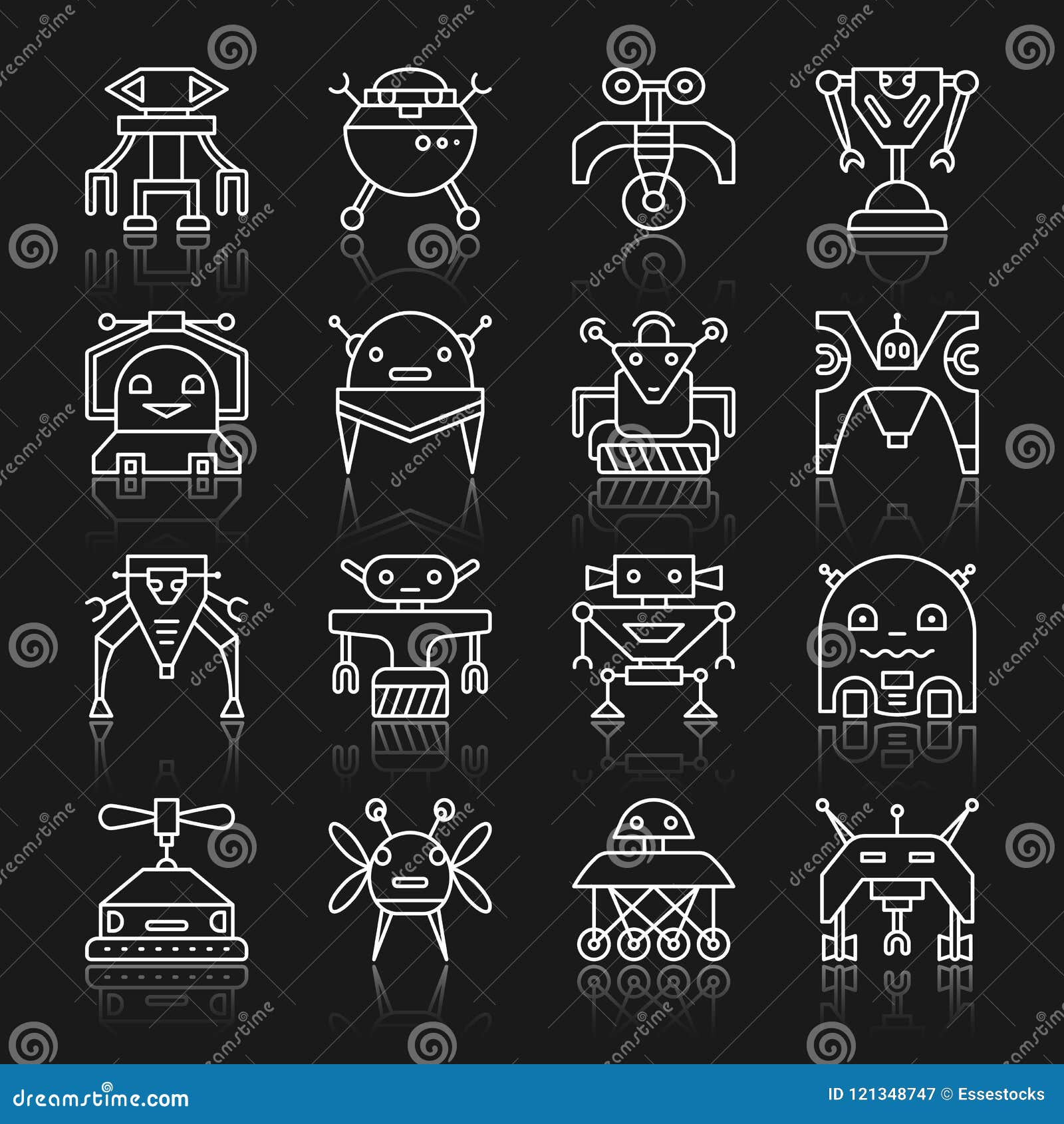 Robot Transformer Thin Line Icon Set Stock Vector - Illustration of ...
