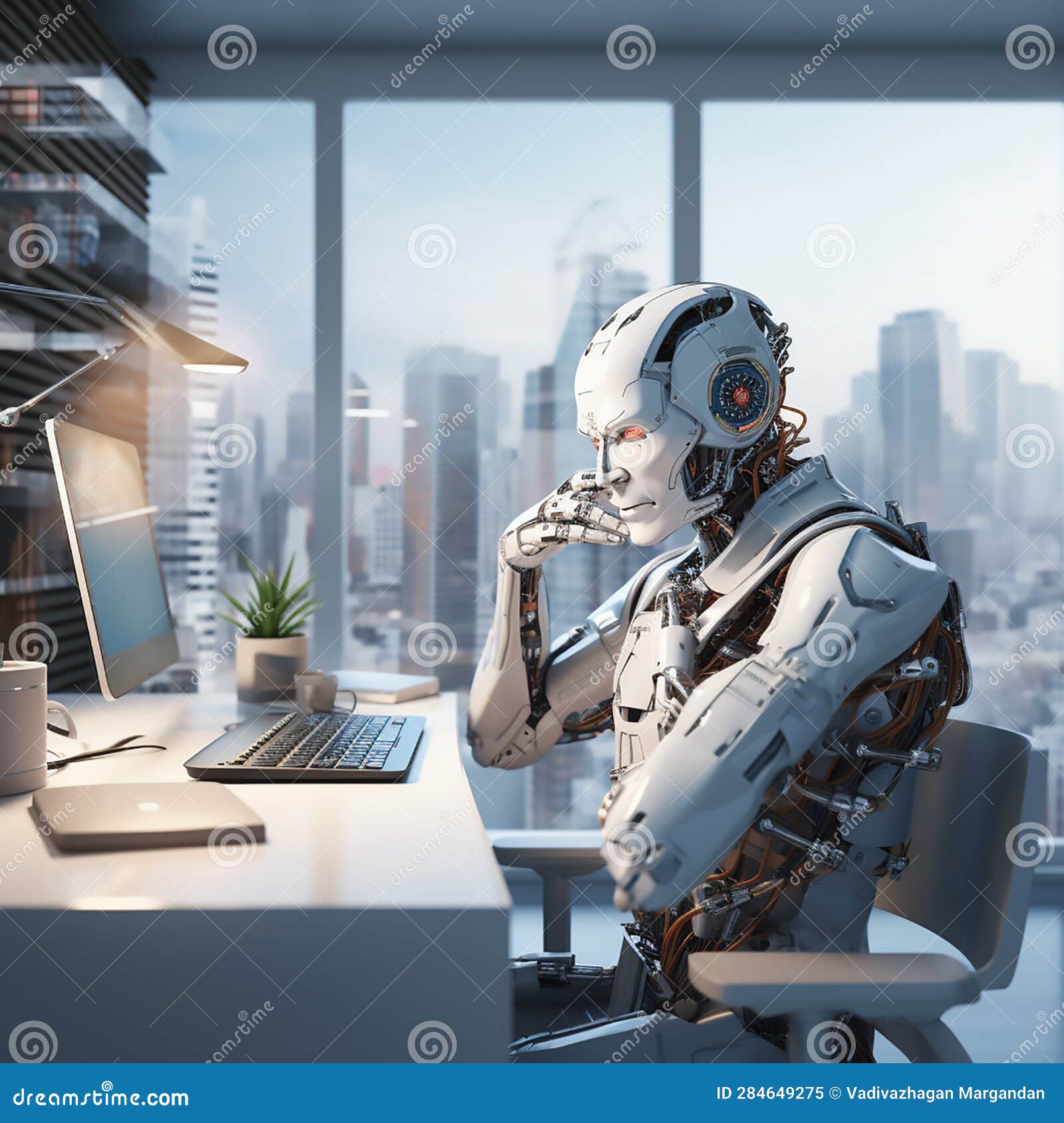 Robot thinking stock illustration. Illustration of rendering - 284649275