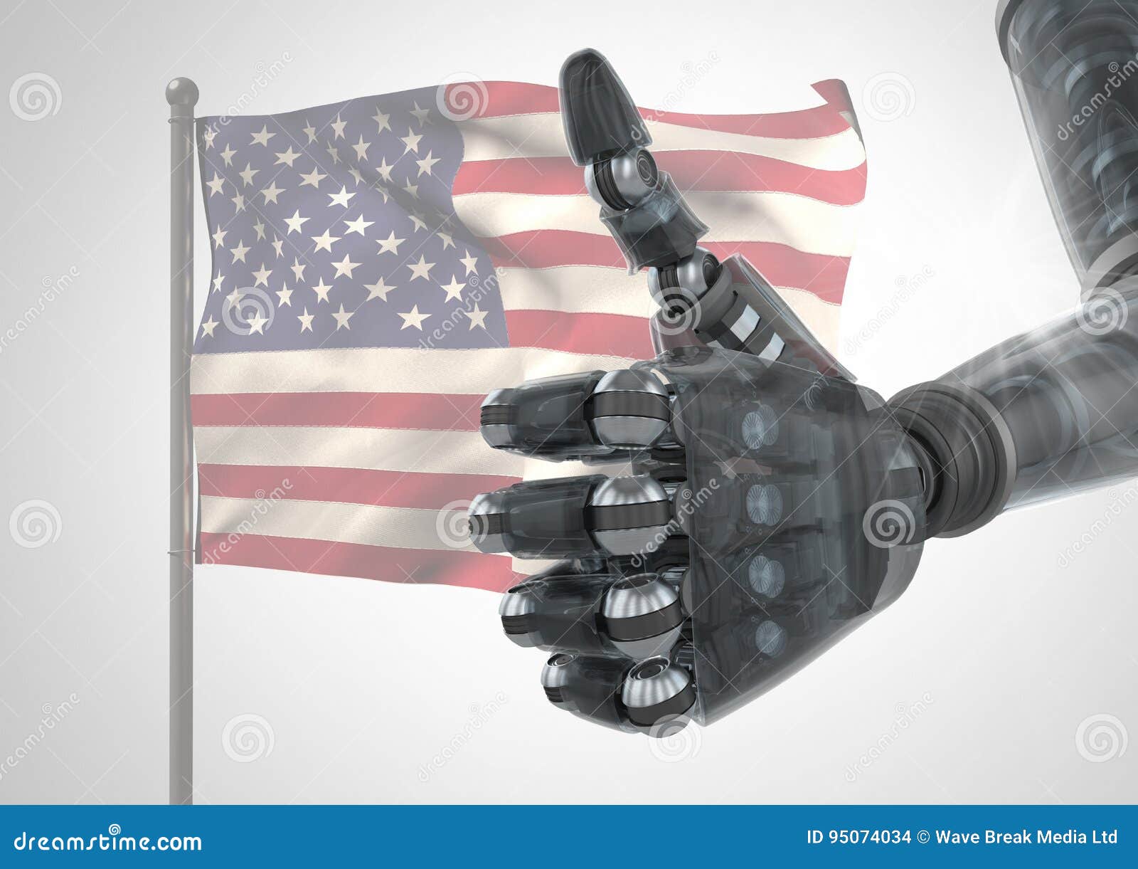 Robot with Thumb Up Against American Flag Stock Illustration ...