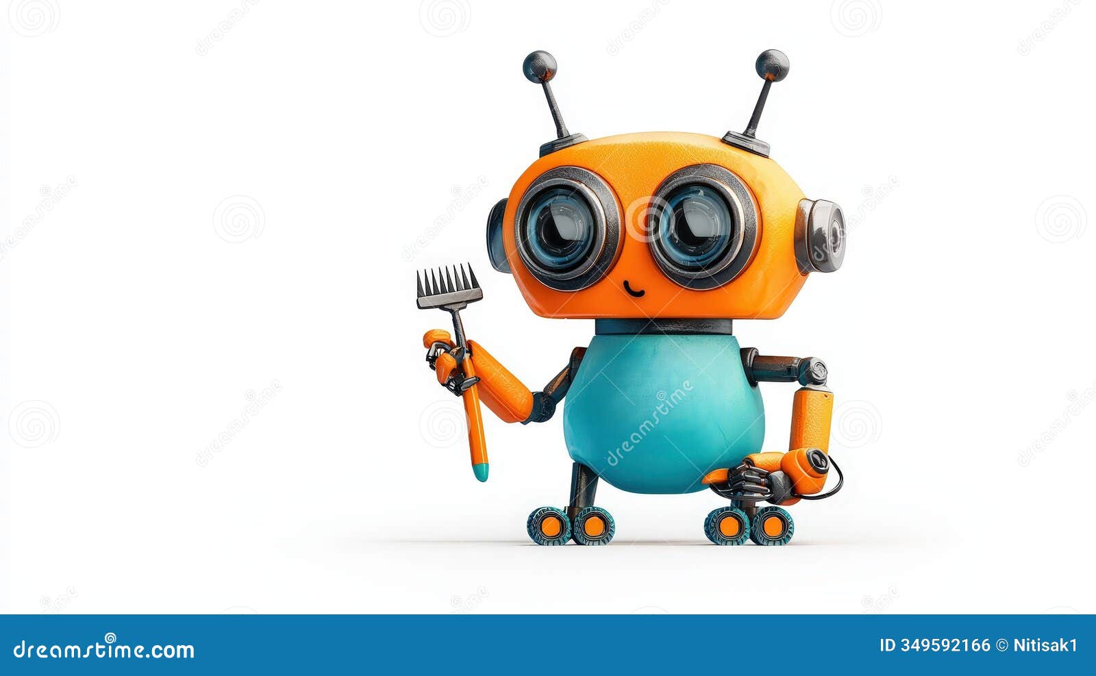 Robot with Toothbrush White Isolate Background Stock Illustration ...