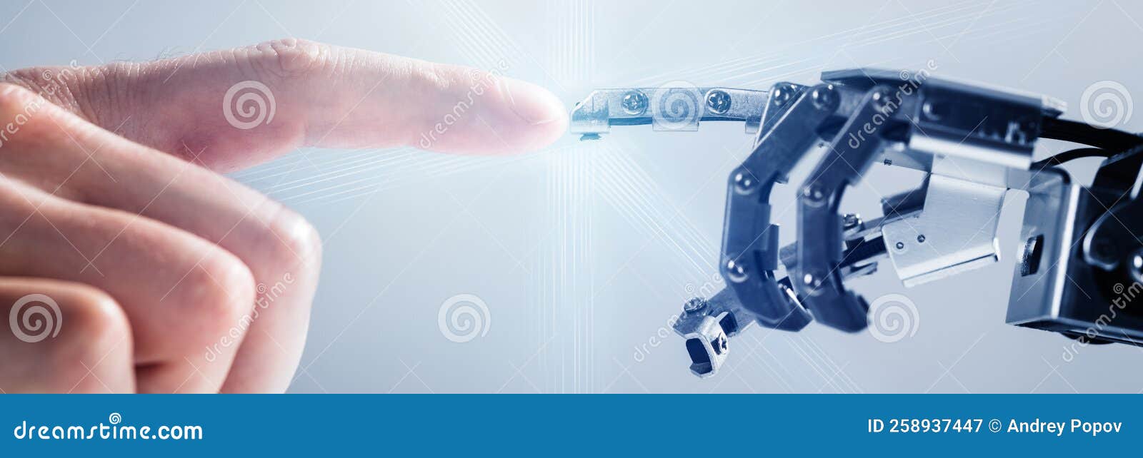 Robot Touching Human Hand. Artificial Intelligence Stock Image - Image ...