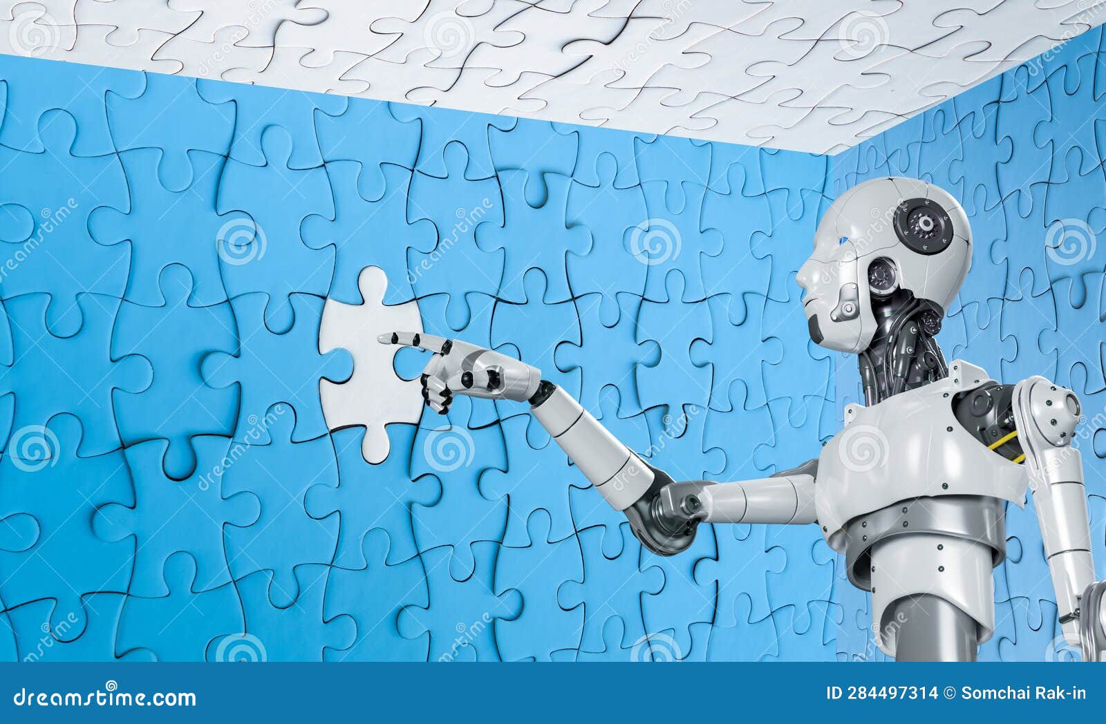 Robot Touching Jigsaw Puzzle Pieces. AI, Artificial Intelligence ...