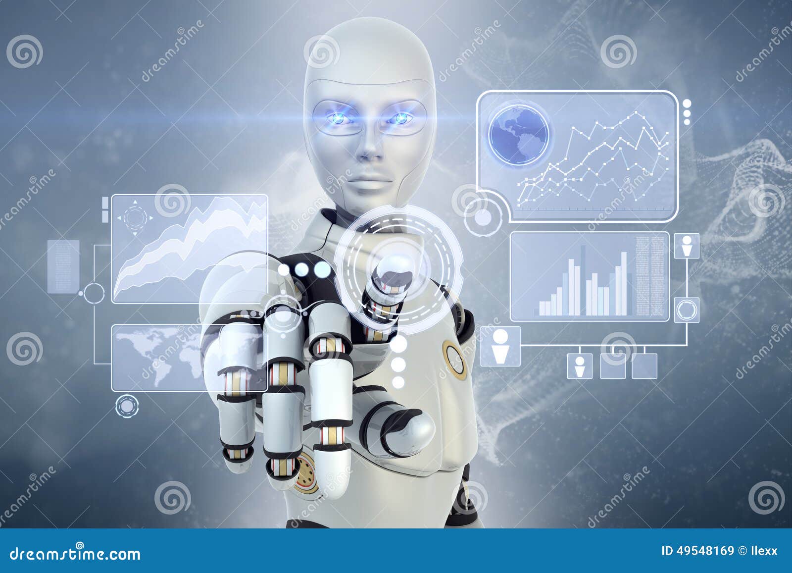 Robot And Touchscreen Stock Illustration - Image: 49548169
