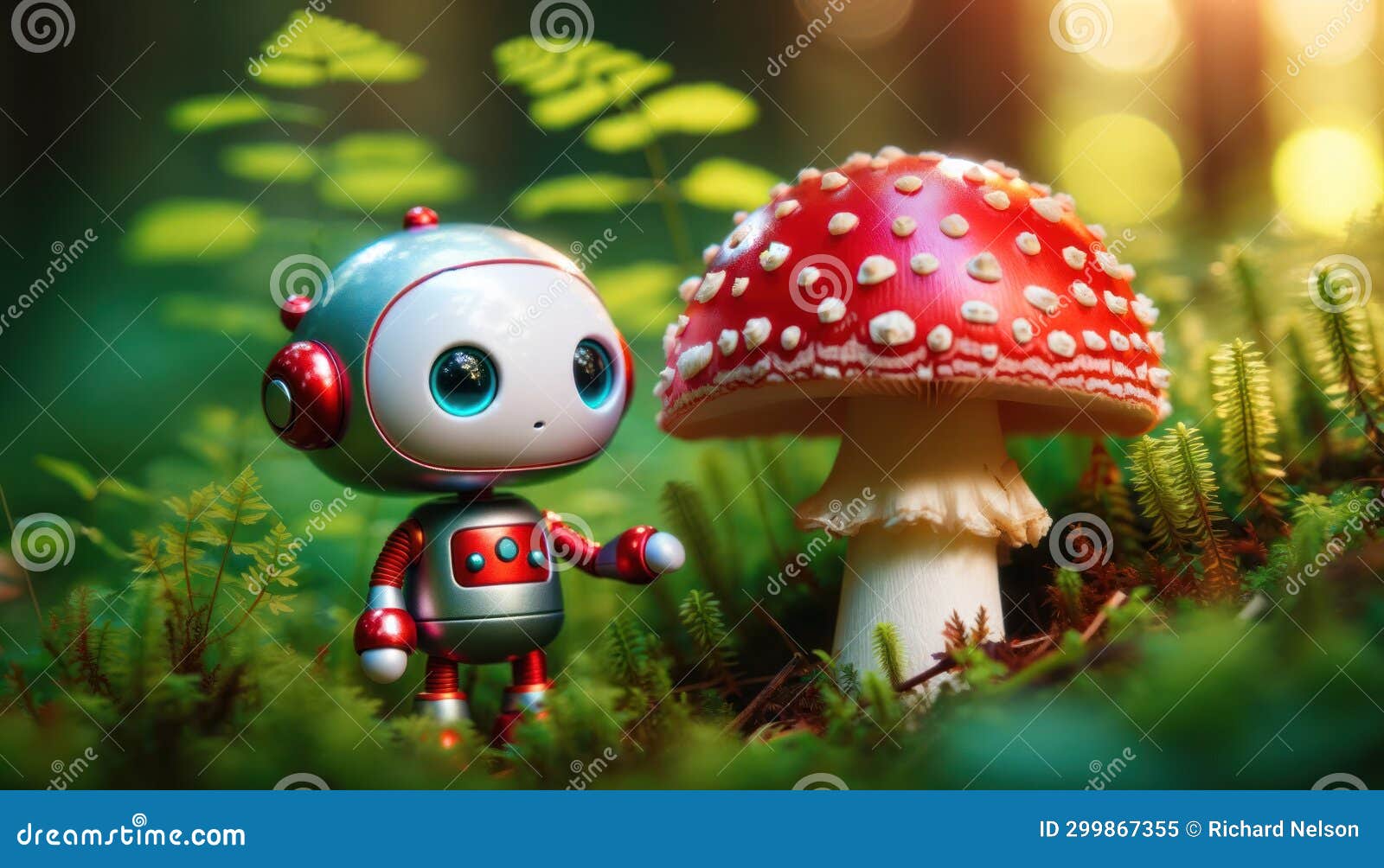 Robot Toy and Mushroom in Forest Stock Illustration - Illustration of ...