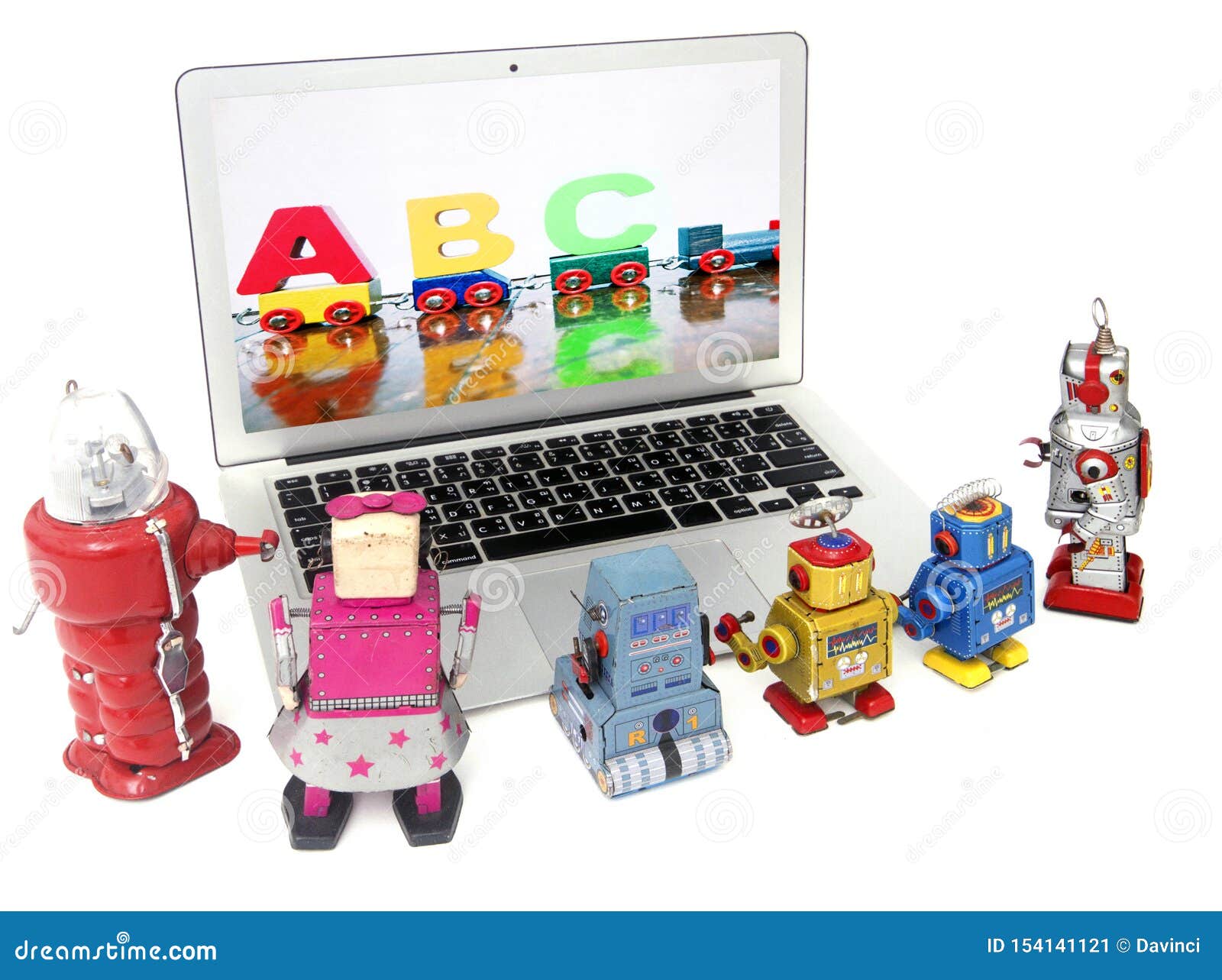 Robot Toys Learing ABC on a Laptop Computer Stock Image - Image of ...