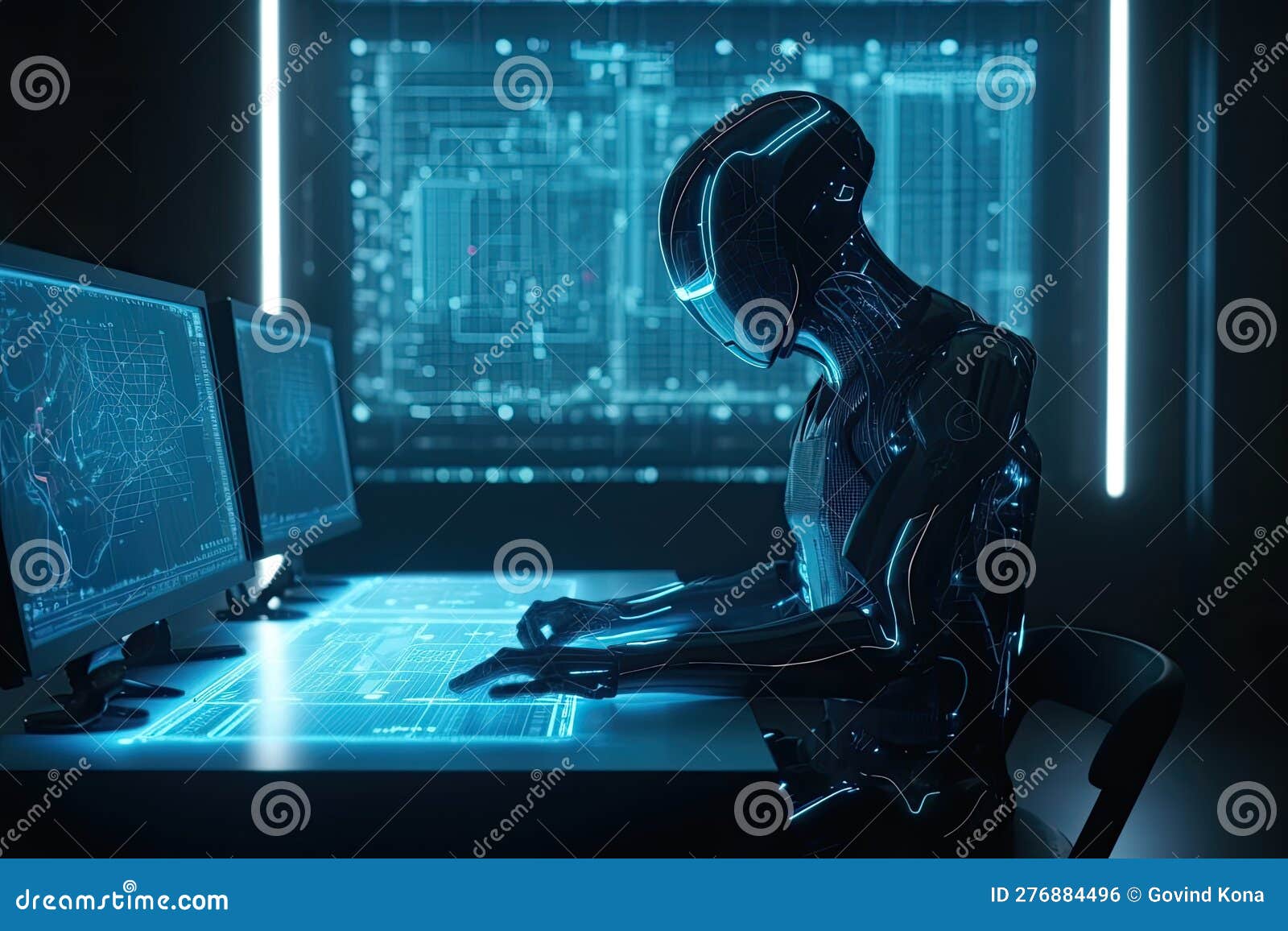 Robot Tracking the Data, Machine Learning, Futuristic Robot, Generative ...