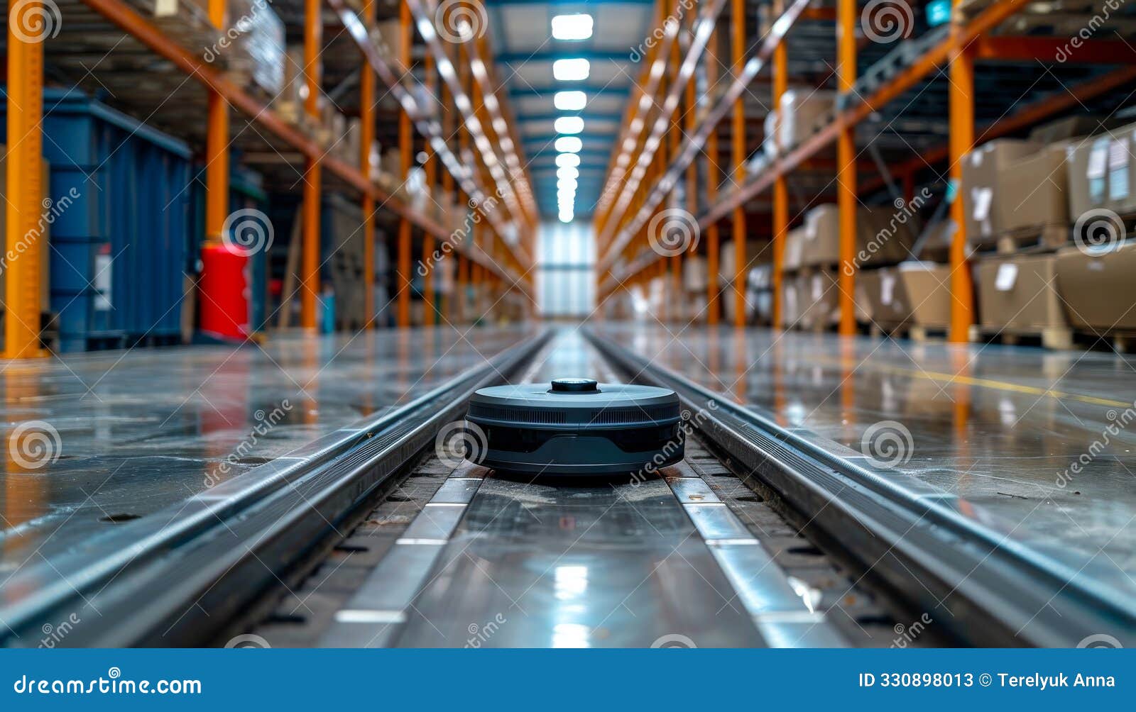 A Robot is on a Train Track in a Warehouse Stock Image - Image of ...
