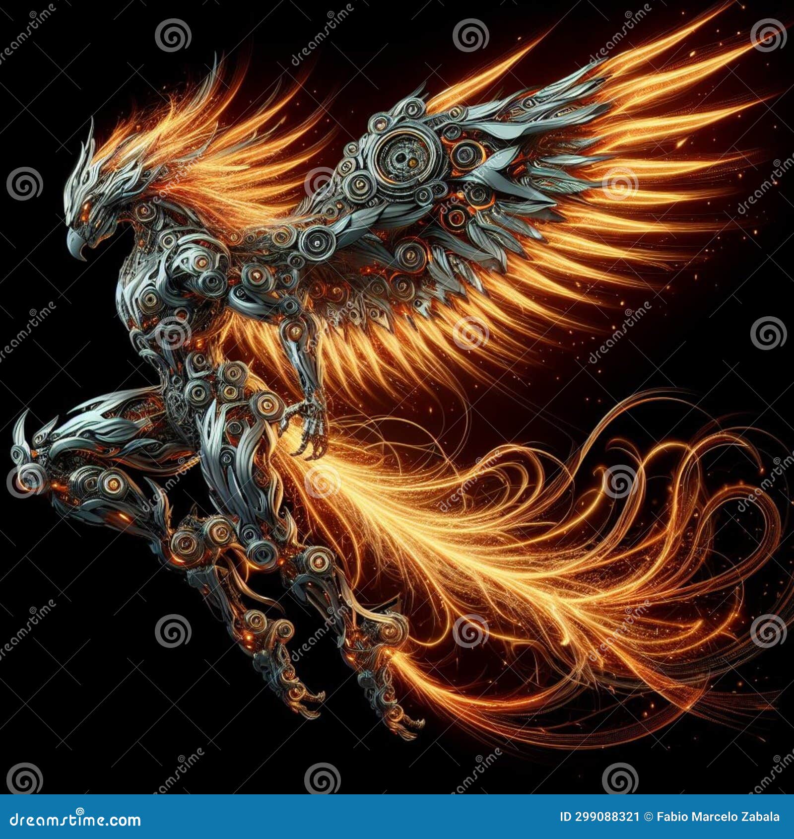 Robot Transforming into a Phoenix with Its Wings of Fire Stock ...