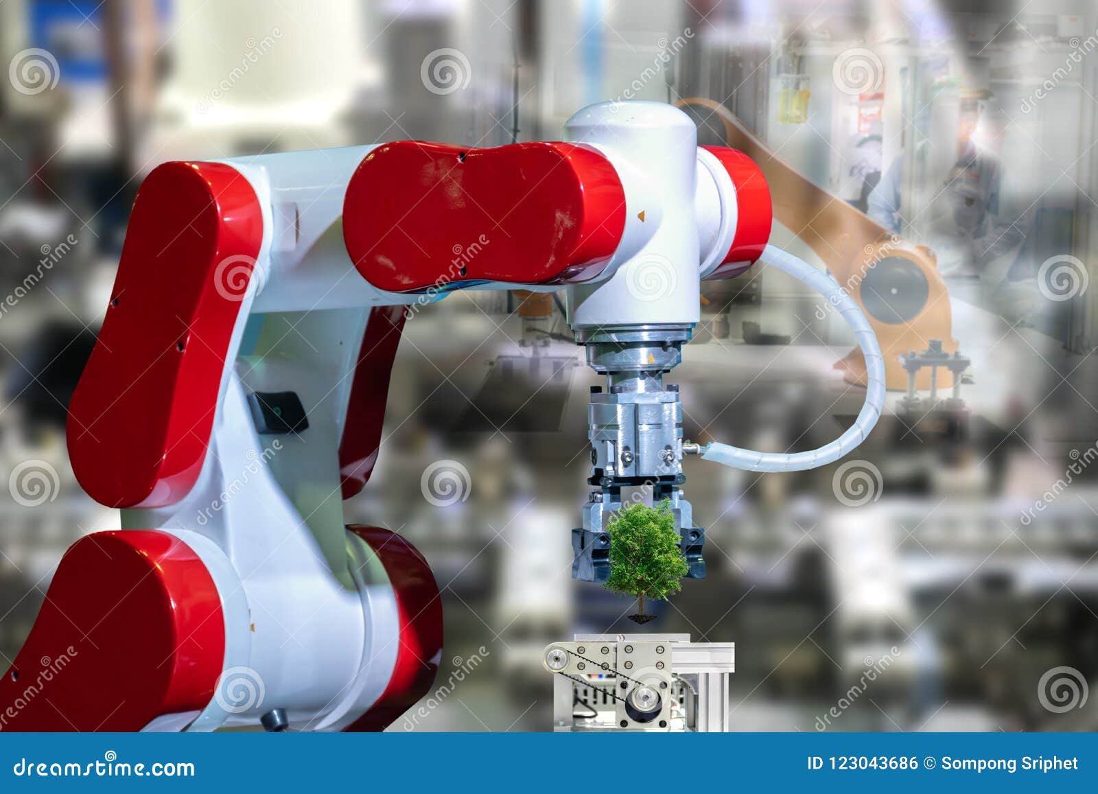 Robot Tree Environmental Industrial Tree in the Arm Future Stock Photo ...