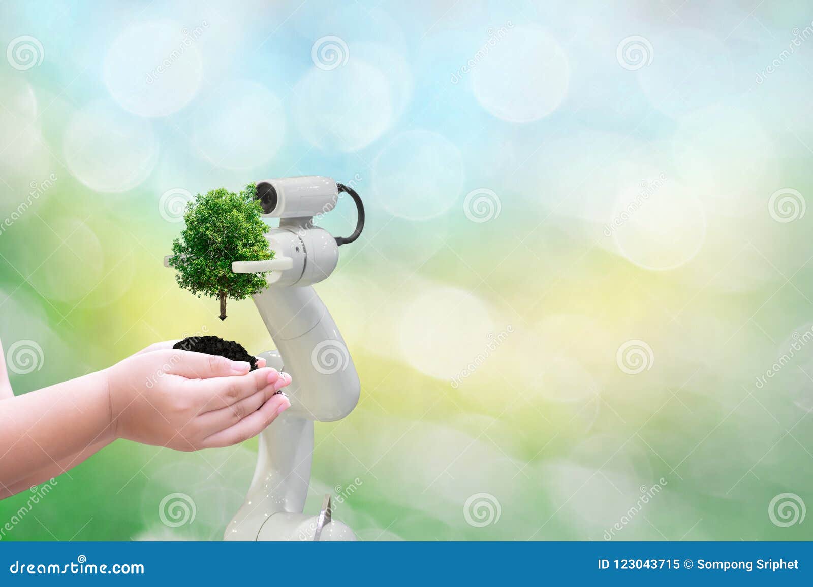 Robot Tree Environmental Industrial Tree in the Arm Future Stock Image ...