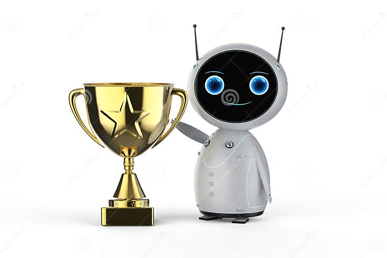 Robot with trophy stock illustration. Illustration of smiley - 146171277