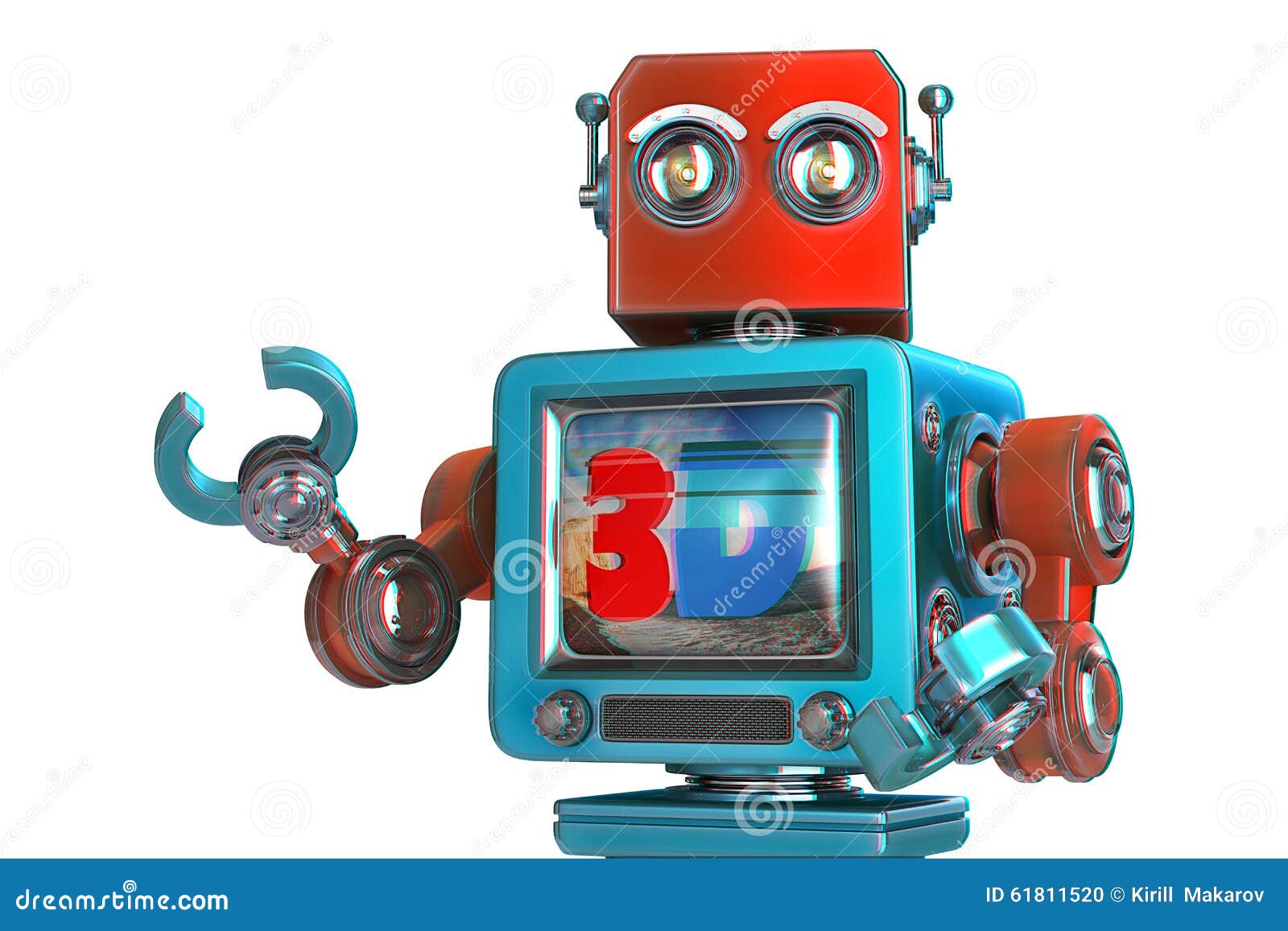 Robot with TV Screen. 3D TV Concept Image. Isolated. Contains Clipping ...
