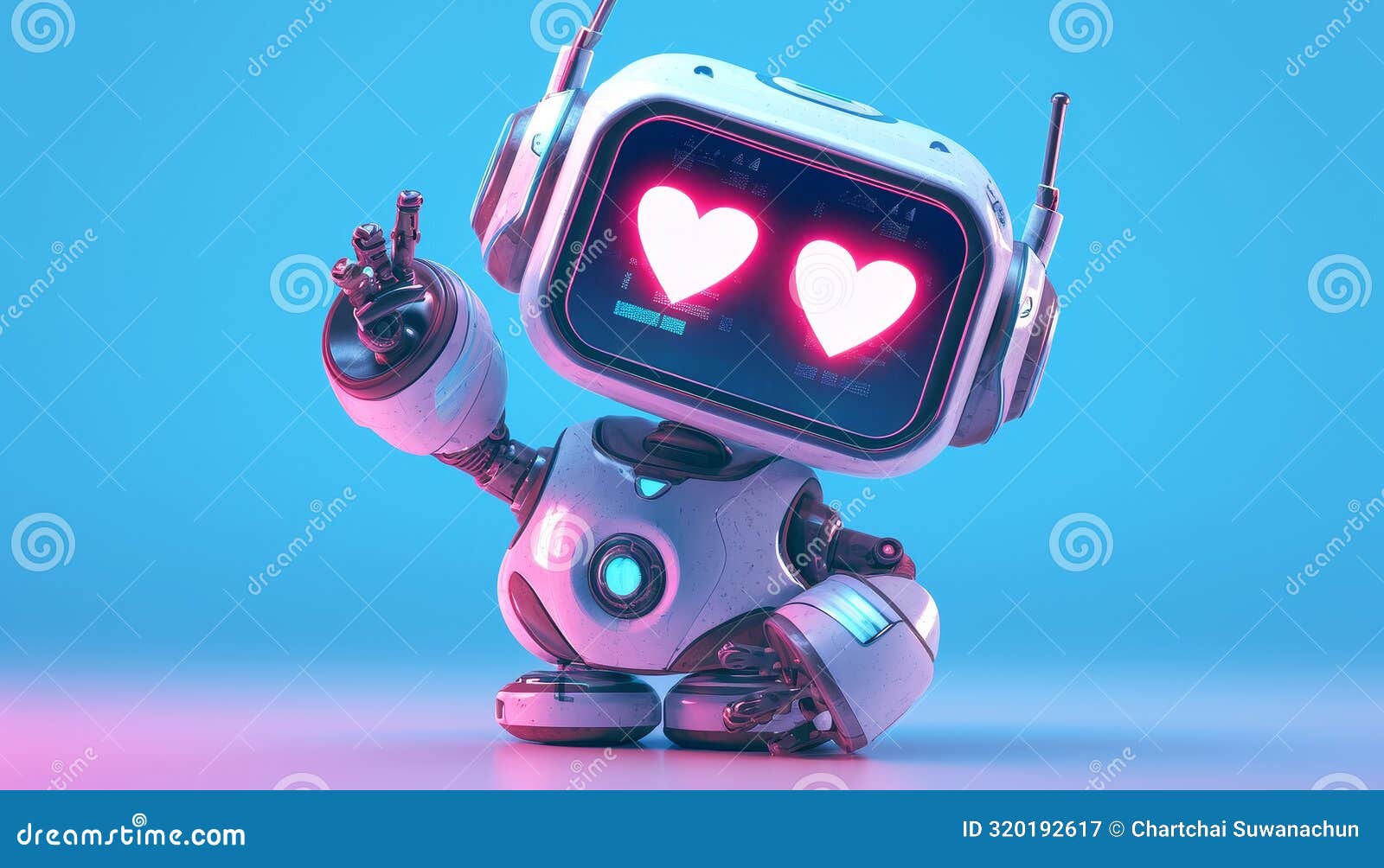 A Robot with Two Hearts on Its Face is Waving by AI Generated Image ...