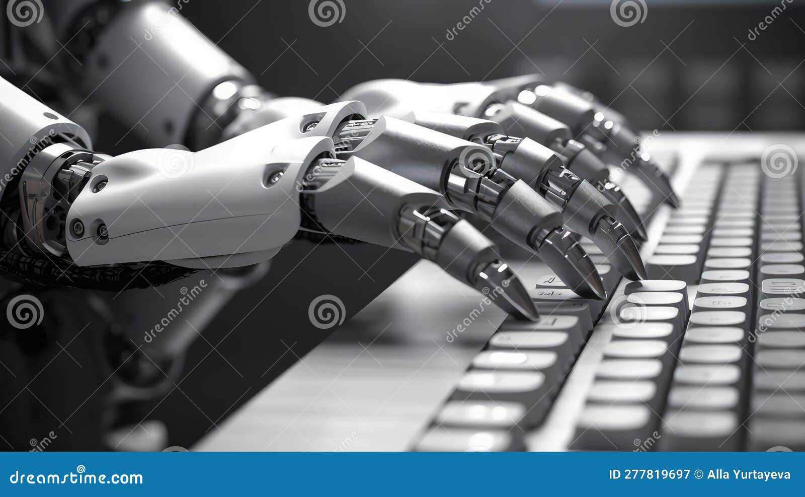 The Robot Types Text on the Keyboard and Works on the Computer. AI ...