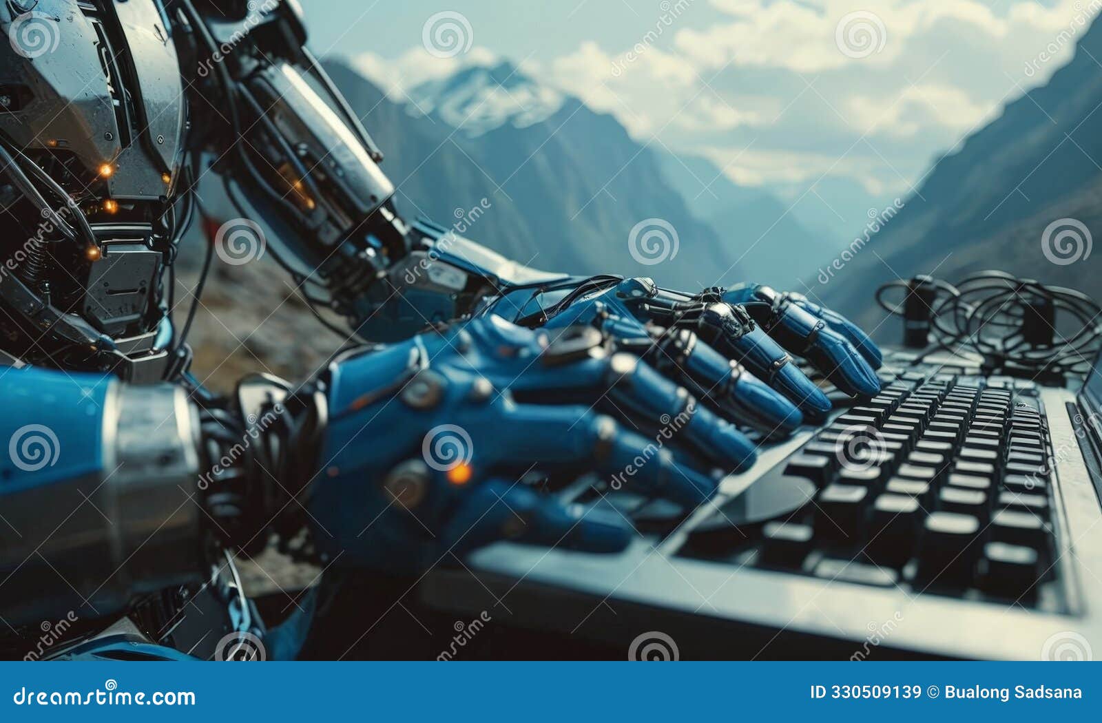 Robot Typing on Computer Keyboard Stock Illustration - Illustration of ...