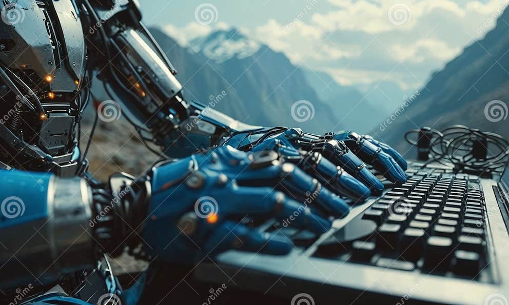 Robot Typing on Computer Keyboard Stock Illustration - Illustration of ...