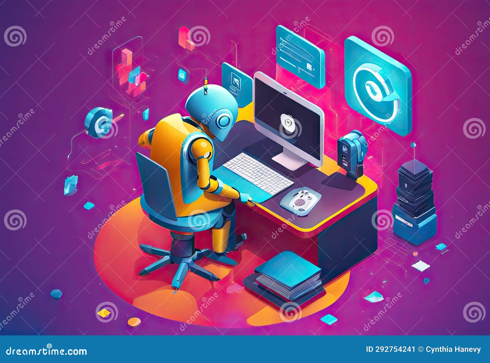 Robot typing on a computer stock illustration. Illustration of logging ...