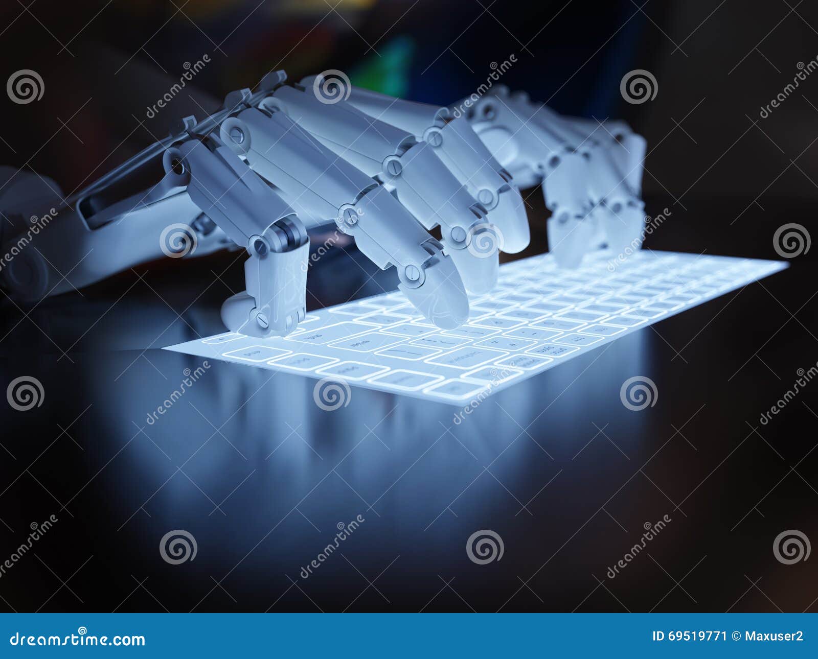 Robot Typing on Fluorescent Keyboard Stock Image - Image of internet ...