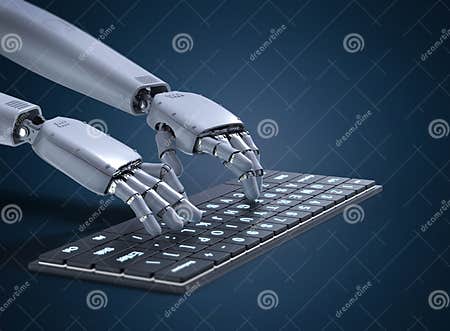 Robot typing keyboard stock illustration. Illustration of robotic ...