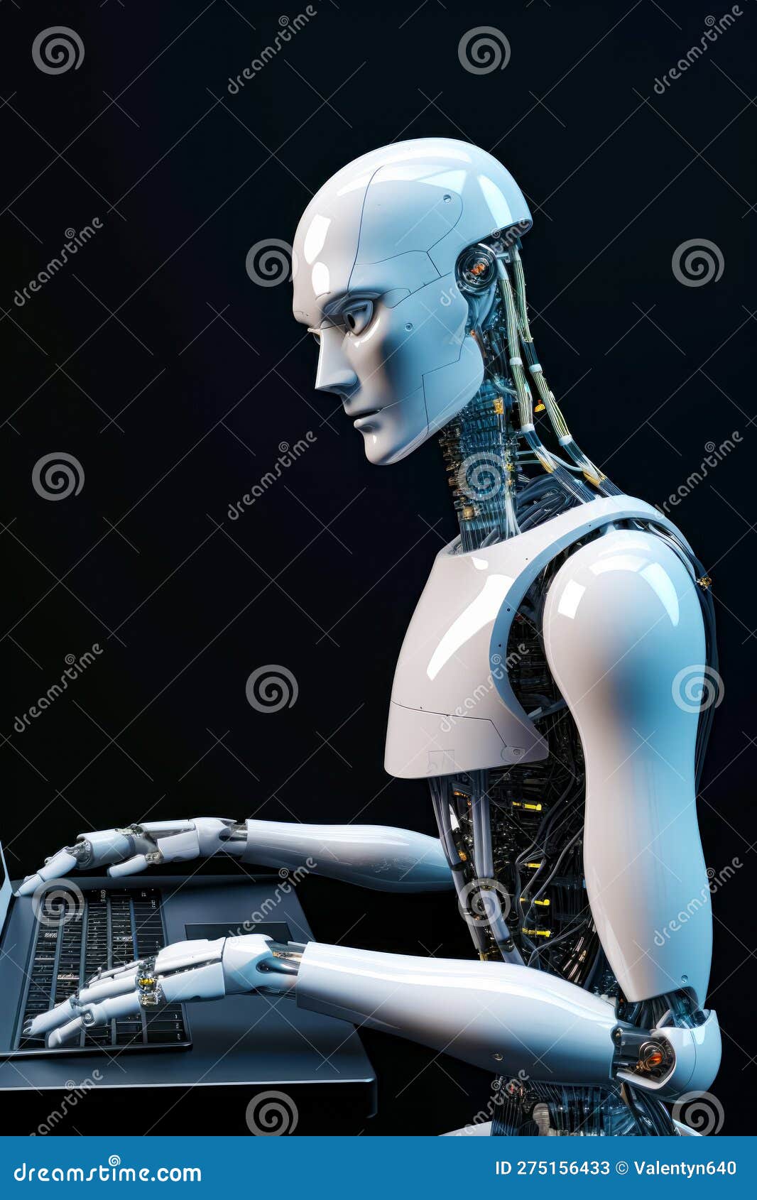 Robot is Typing on Laptop with Keyboard in Front of it. Generative AI ...