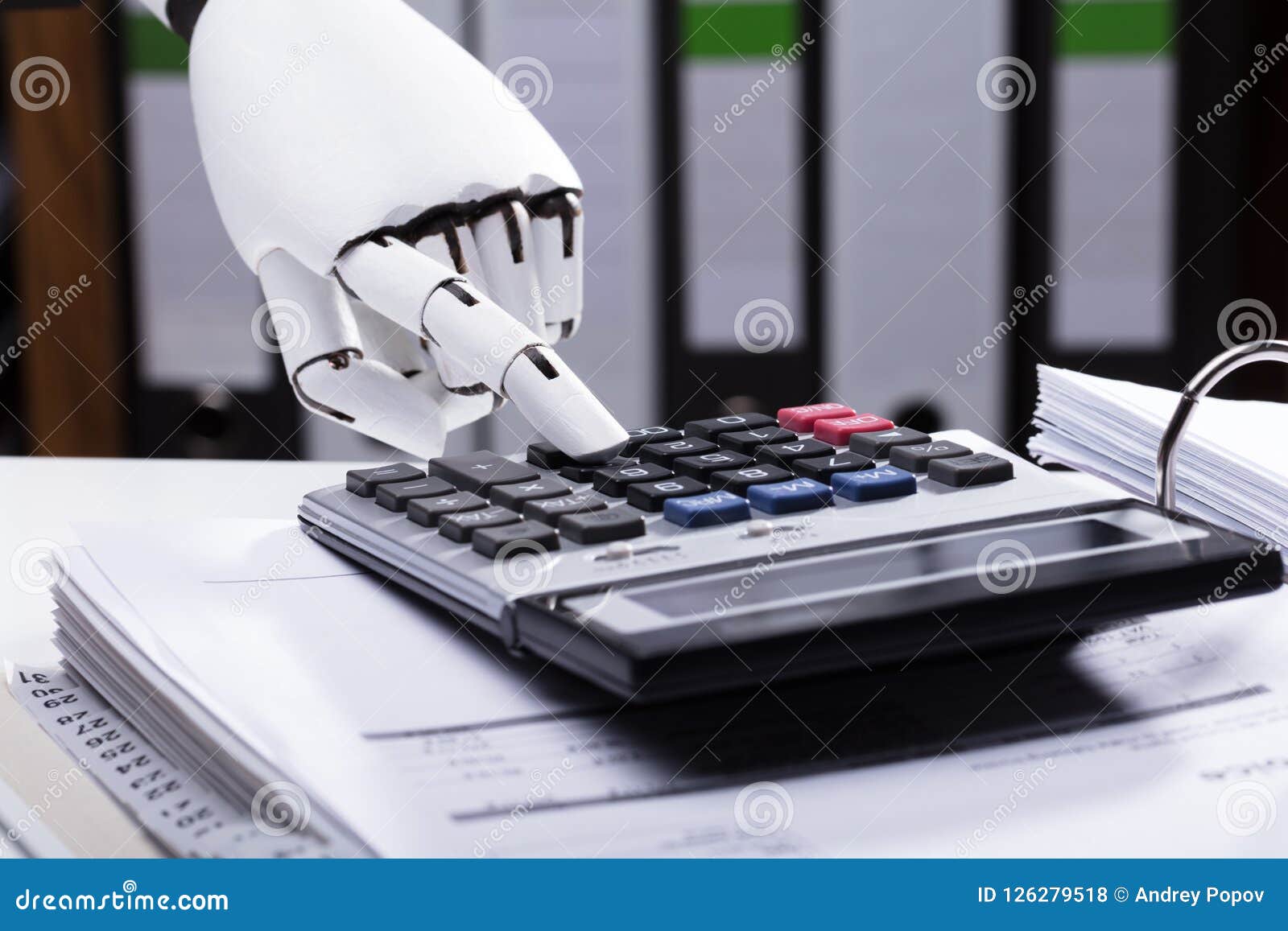 Robot Using Calculator stock photo. Image of account - 126279518