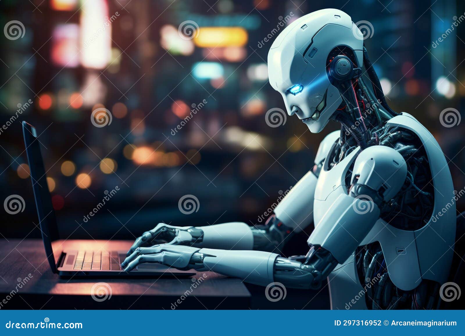 Robot Using Computer AI Technology Concept Stock Illustration - Illustration of loss, software ...