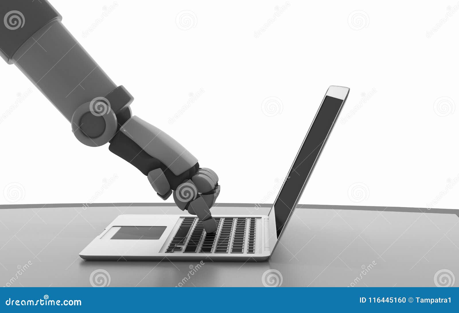 Robot Using a Computer Isolated on White. Hand of Artificial Stock ...