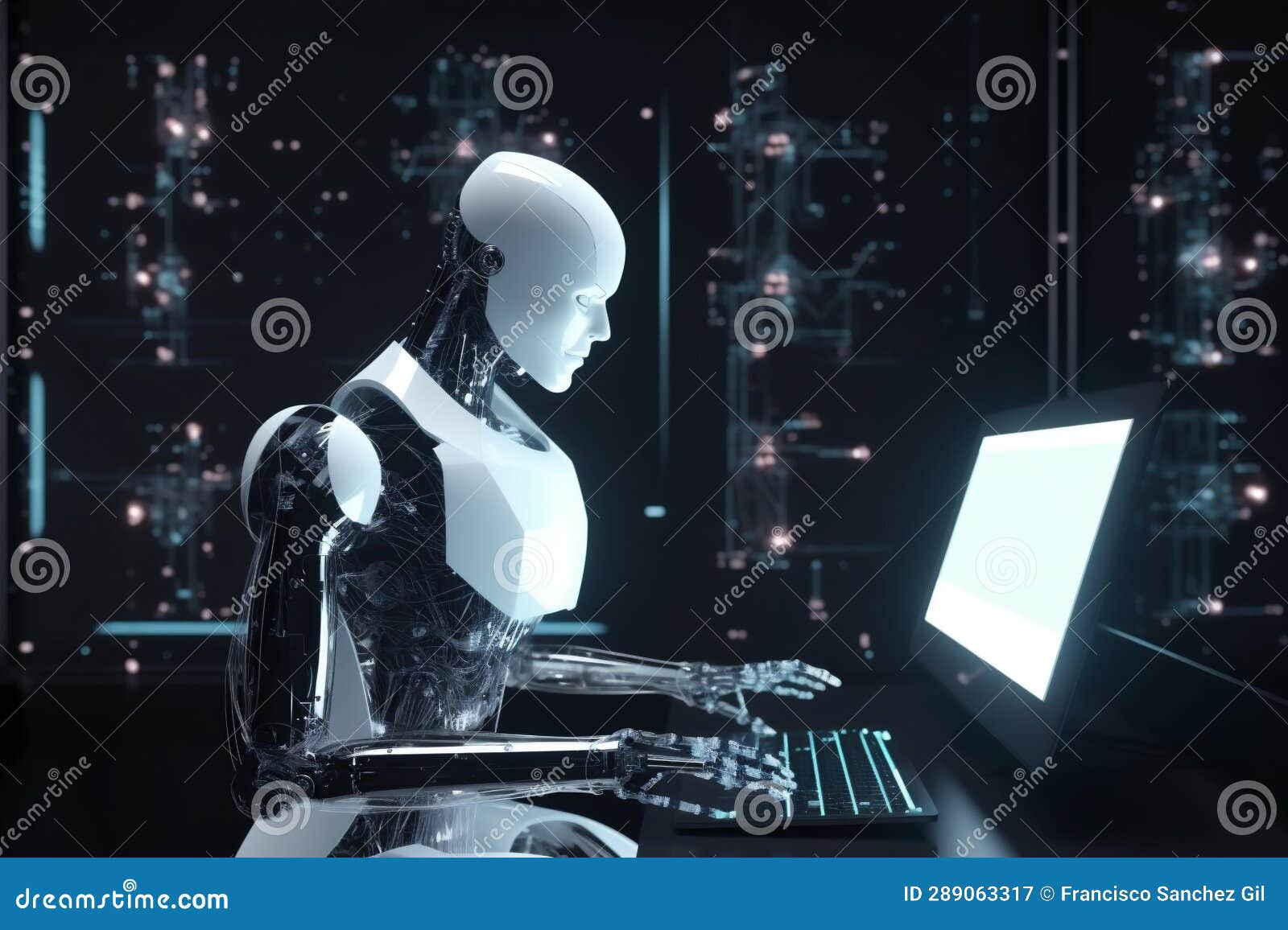 Robot Using a Computer Representing an Artificial Intelligence Stock ...