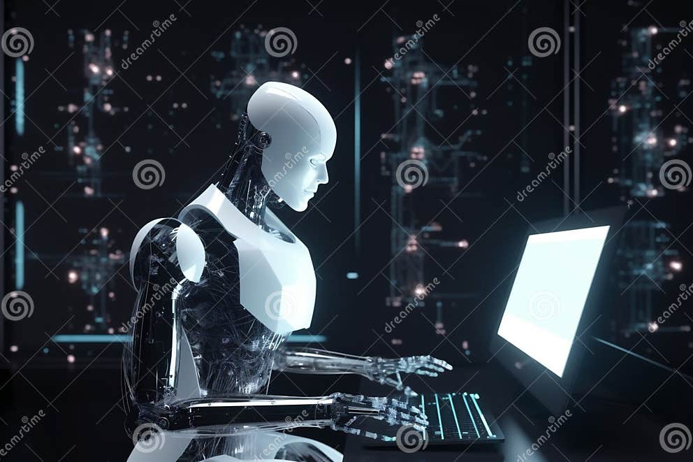 Robot Using a Computer Representing an Artificial Intelligence Stock ...
