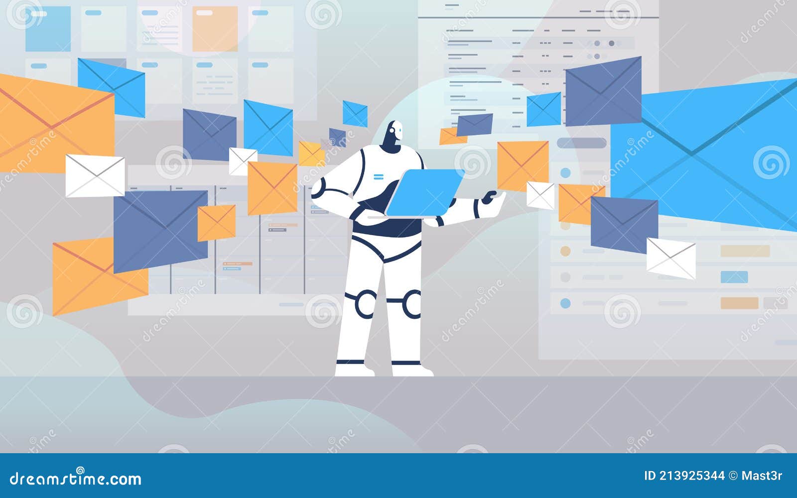 Robot Using Laptop Sending and Receiving Envelopes Email Letters ...