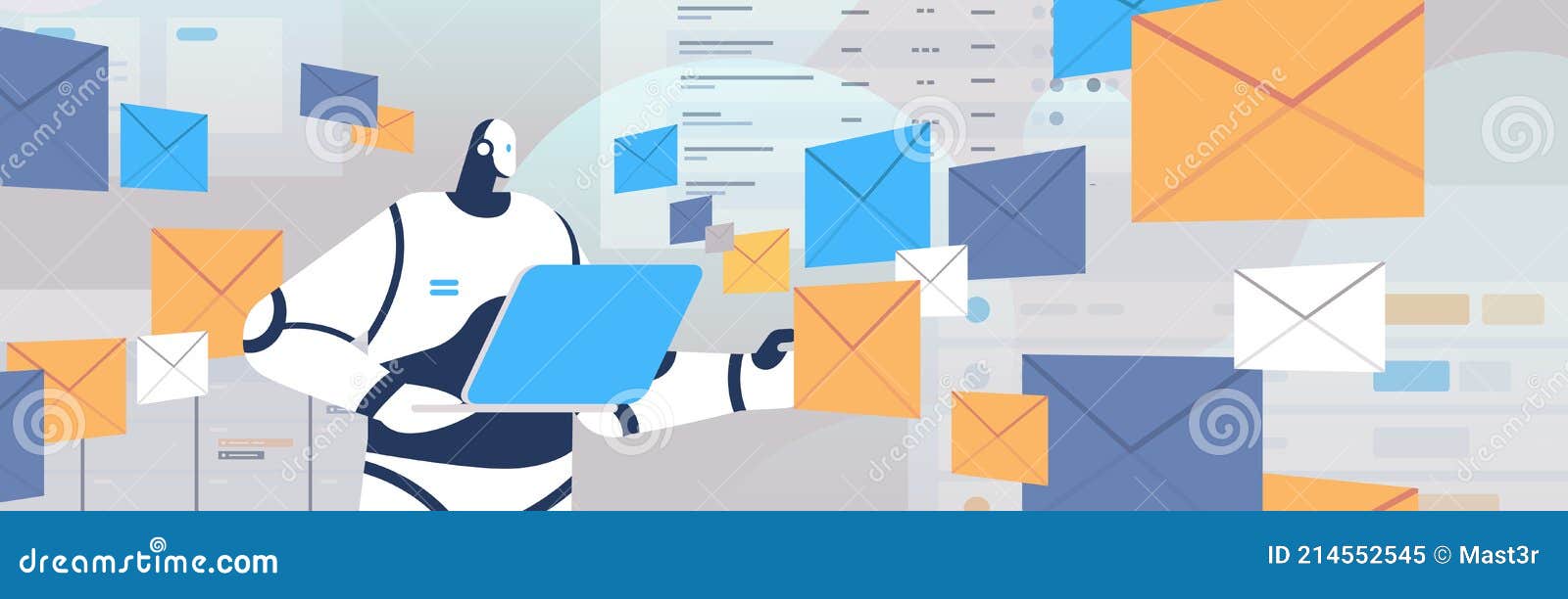Robot Using Laptop Sending and Receiving Envelopes Email Letters ...