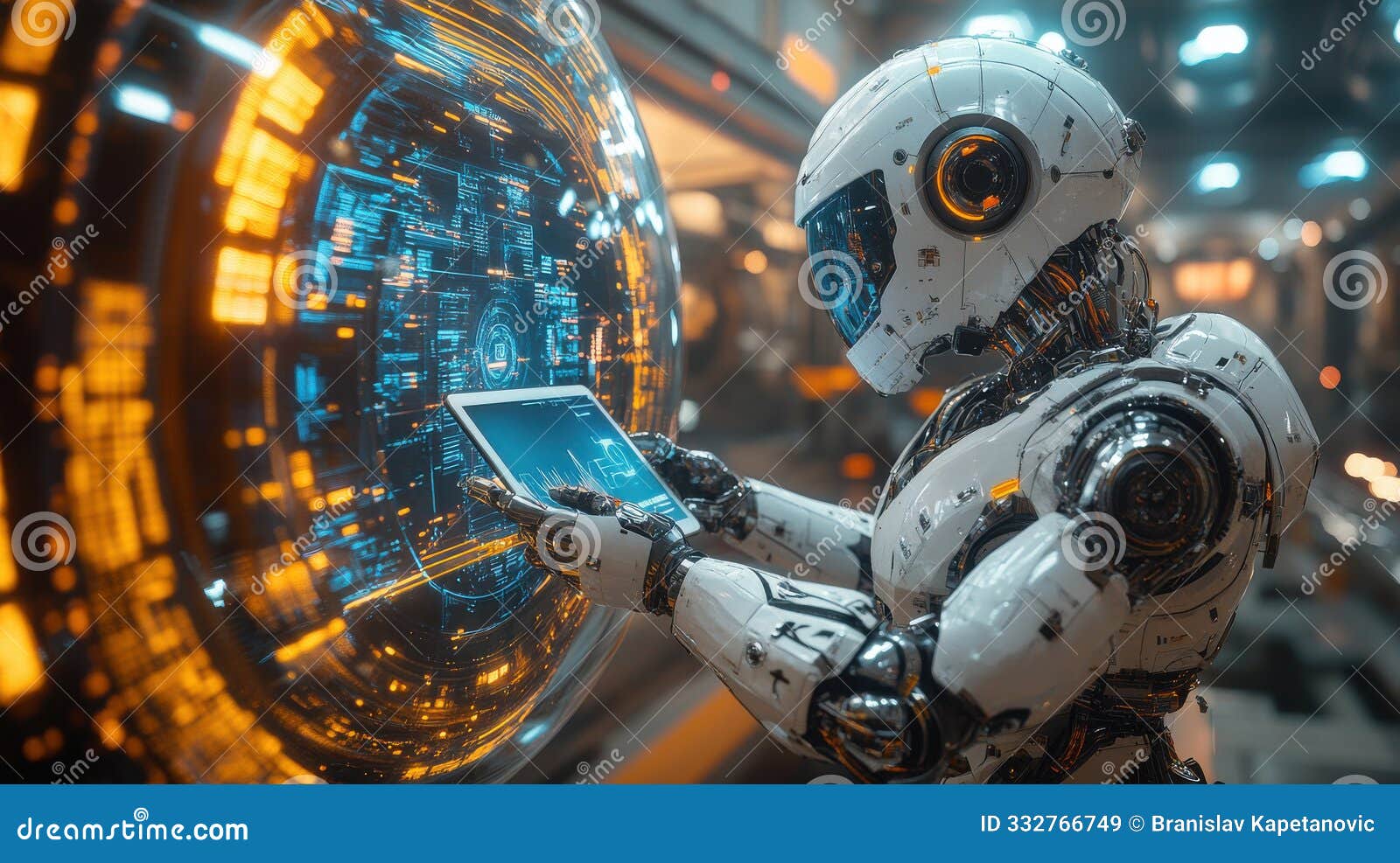 Futuristic Robot Controls Technology Using an IPad in a High-tech Glass ...