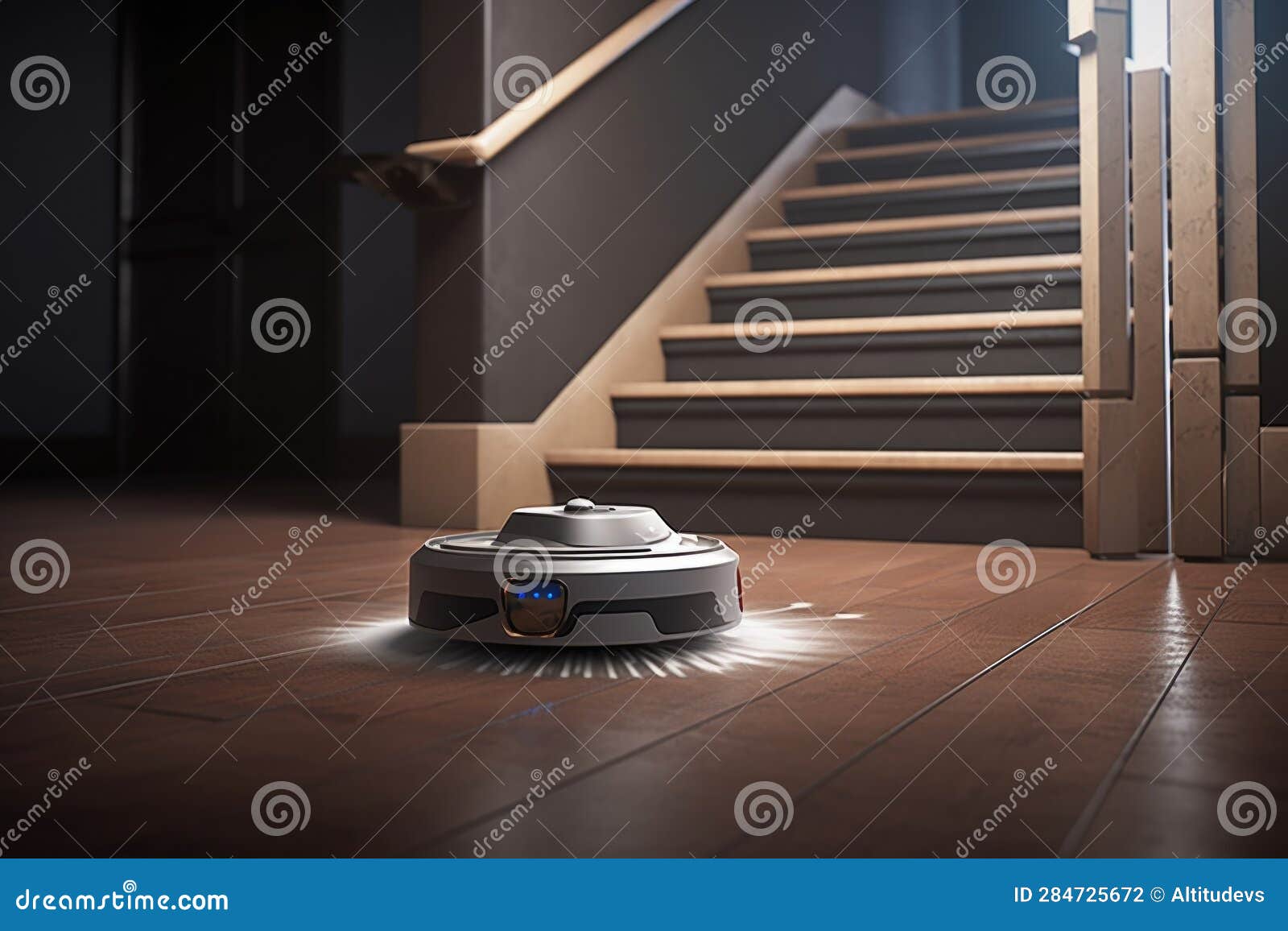 Robot Vacuum Encountering Stairs, Showing Safety Features Stock ...