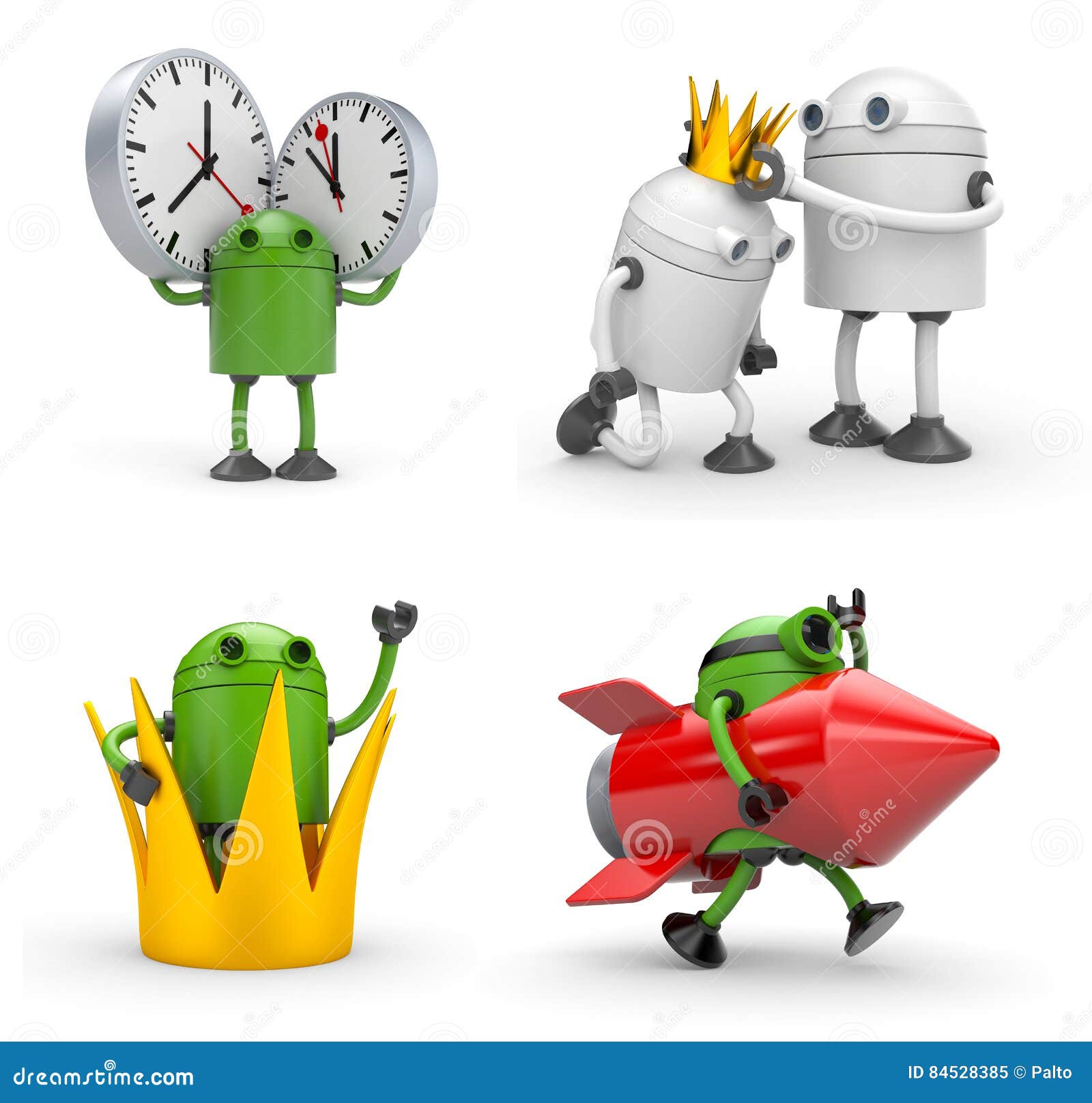 Robot with Various Situations. Robot with Crown, Robot with Rocket ...