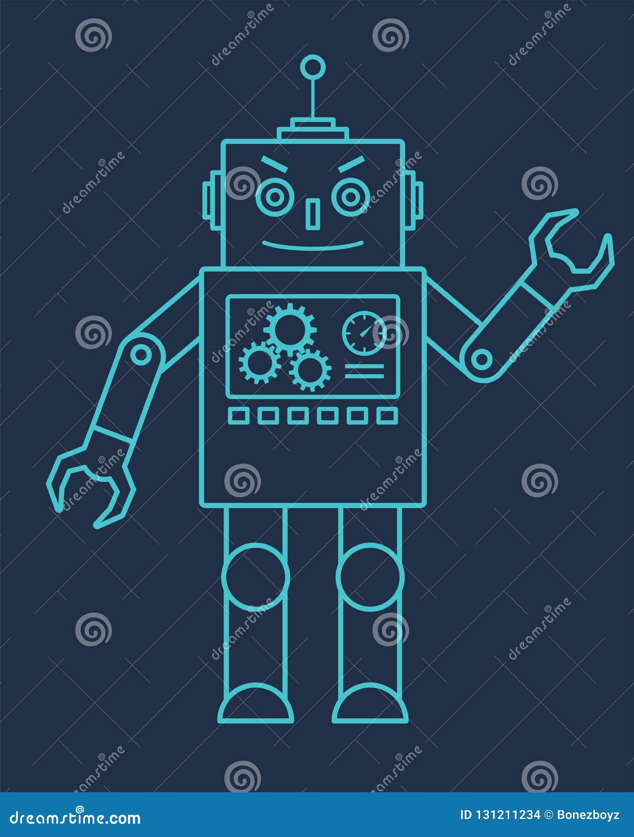 Blue Line Robot with Antenna Illustration Stock Vector - Illustration ...