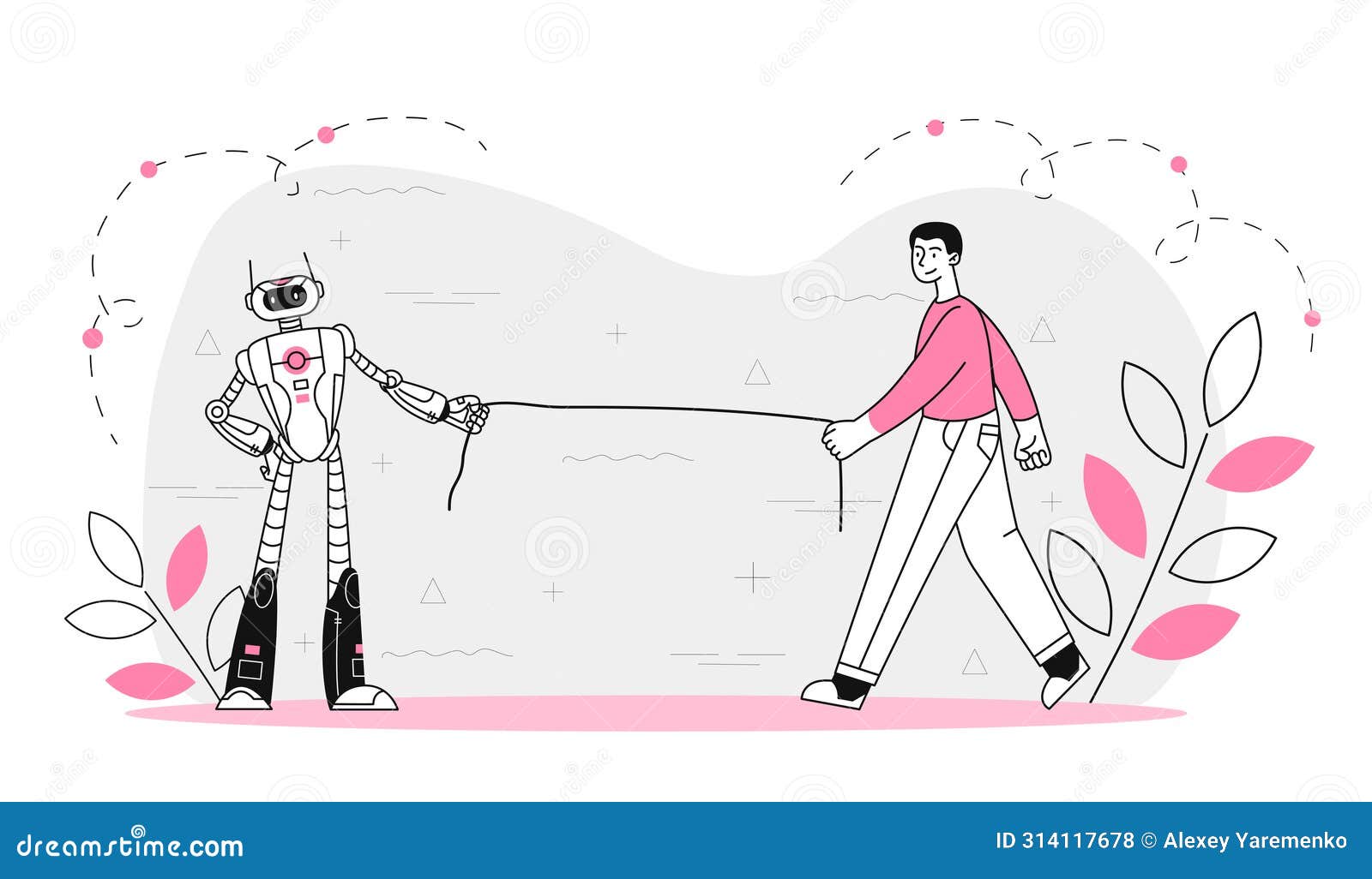 Robot Versus Human Flat Vector Illustration Set. Man Competing With ...